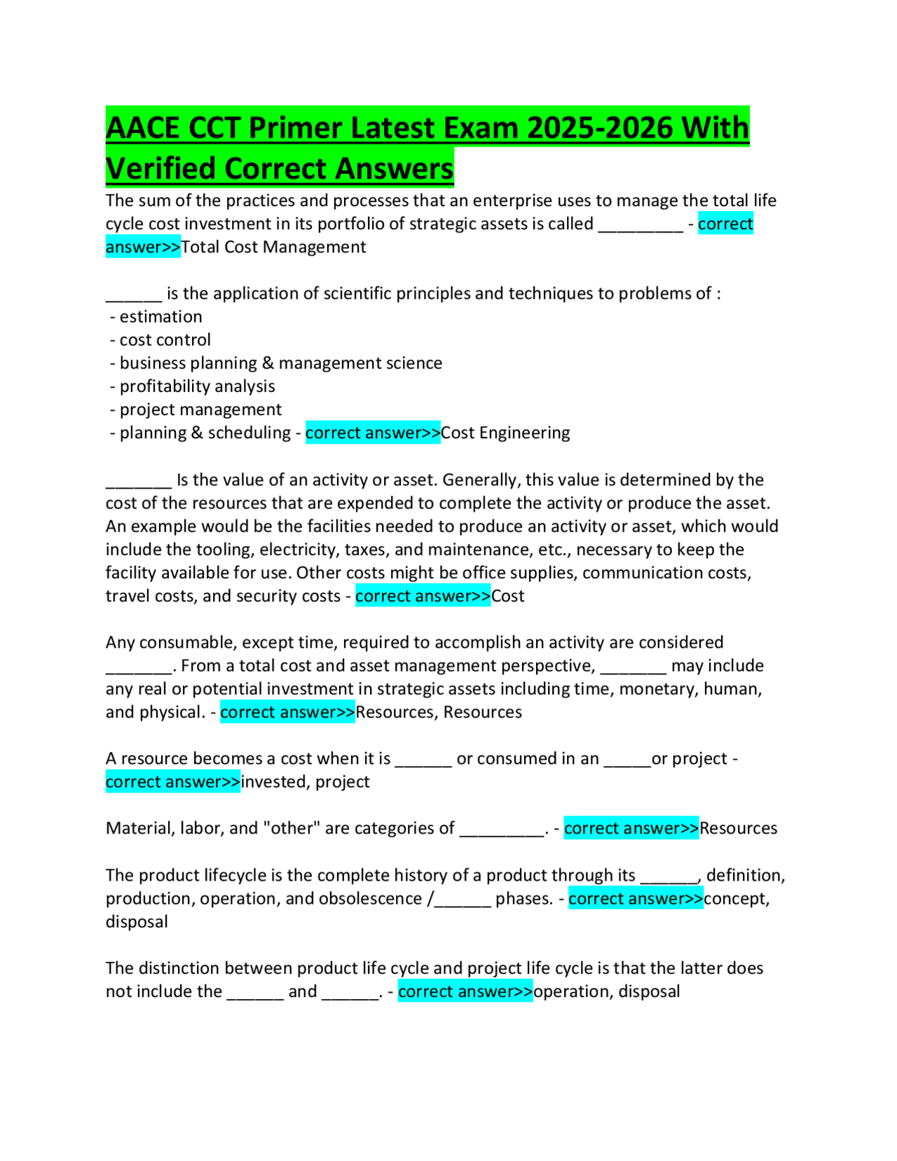 AACE CCT Primer Latest Exam 2025-2026 With Verified Correct Answers ...