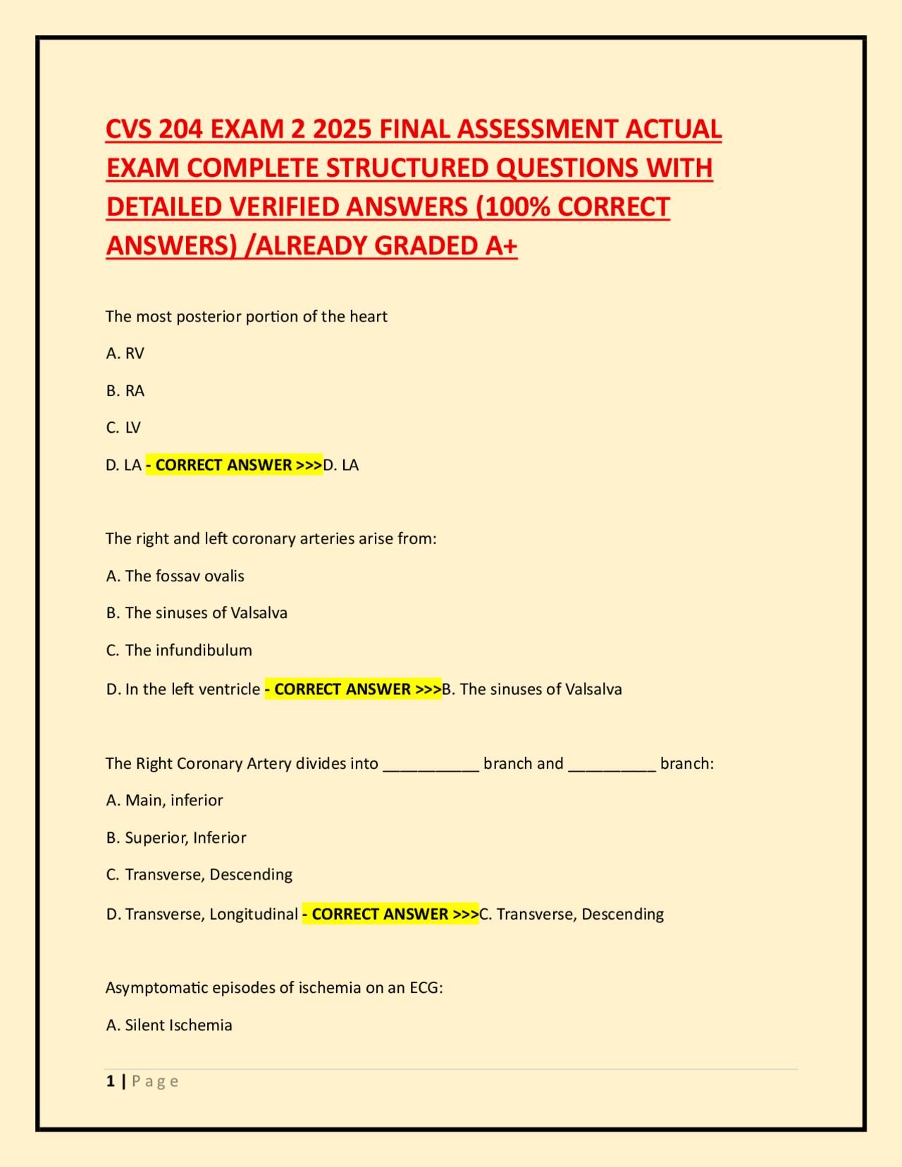 CVS 204 EXAM 2 2025 FINAL ASSESSMENT EXAM COMPLETE STRUCTURED QUESTIONS ...