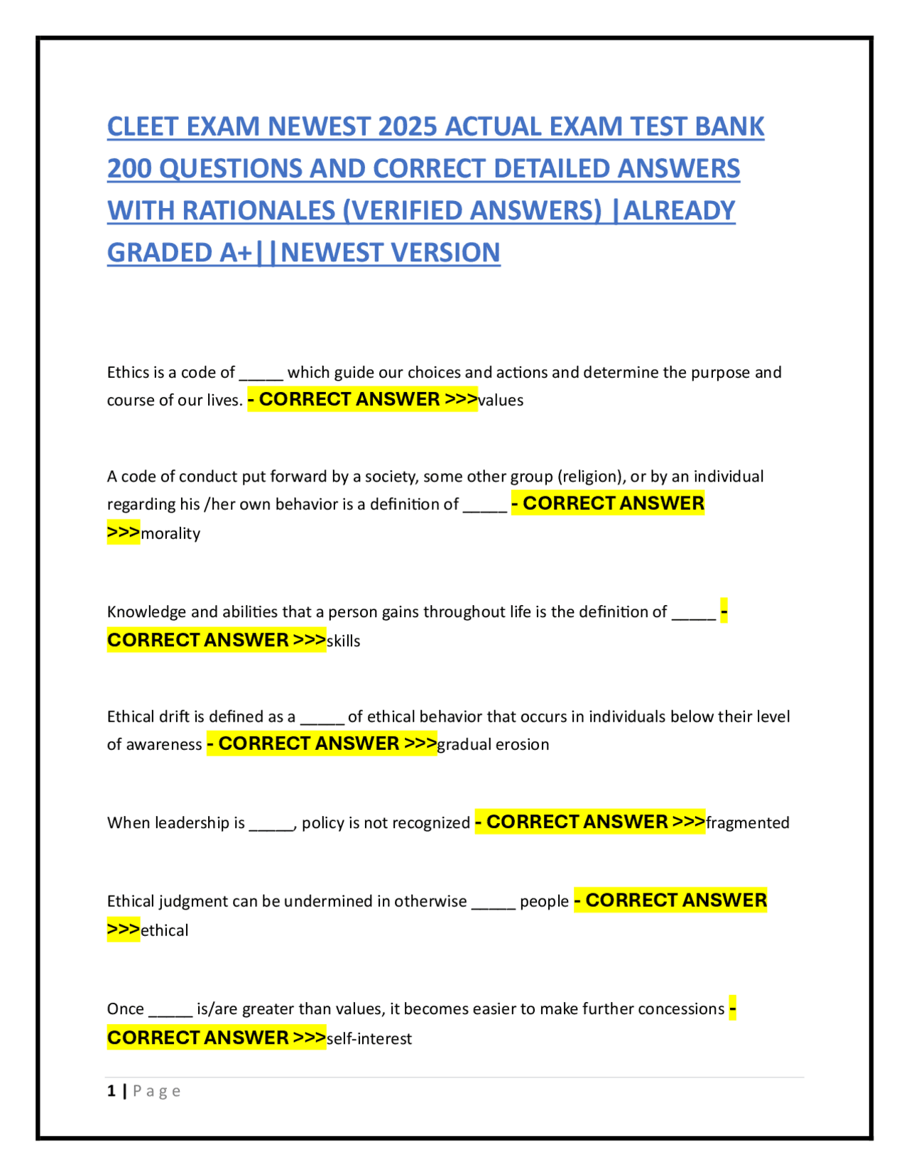 CLEET EXAM NEWEST 2025 ACTUAL EXAM TEST BANK 200 QUESTIONS AND CORRECT ...