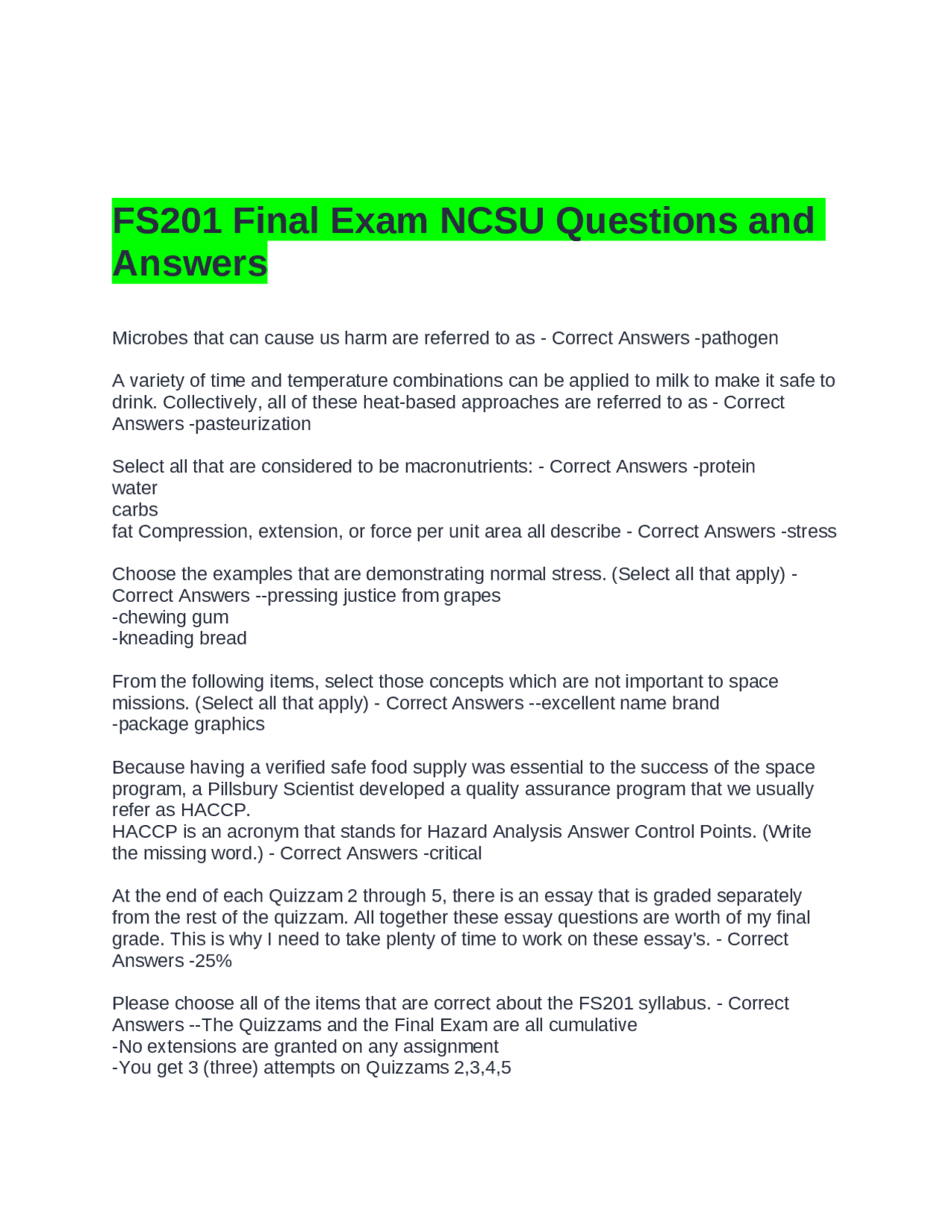 FS201 Final Exam NCSU Questions and Answers | Graded A | Exams Advanced ...