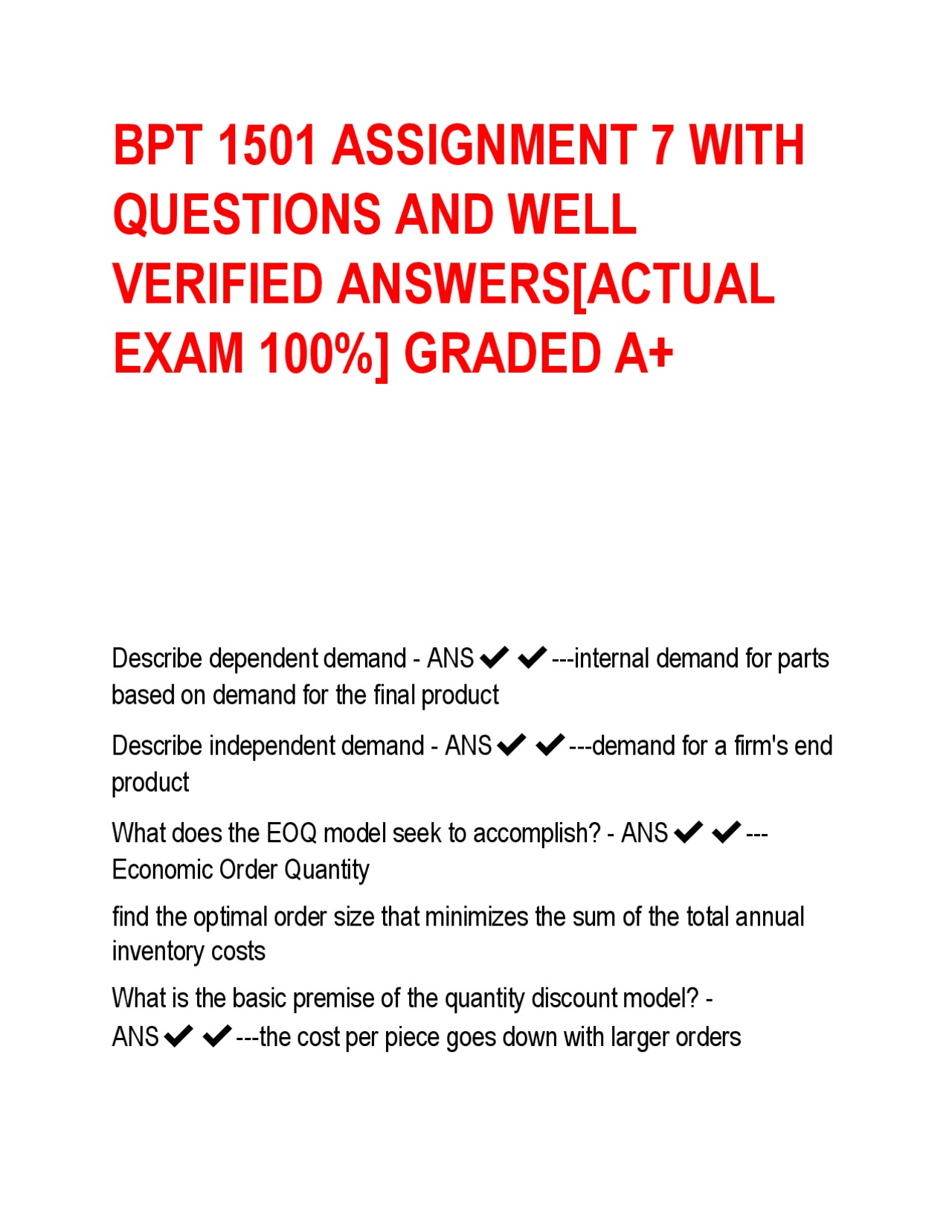 BPT 1501 ASSIGNMENT 7 WITH QUESTIONS AND WELL VERIFIED ANSWERS[ACTUAL ...