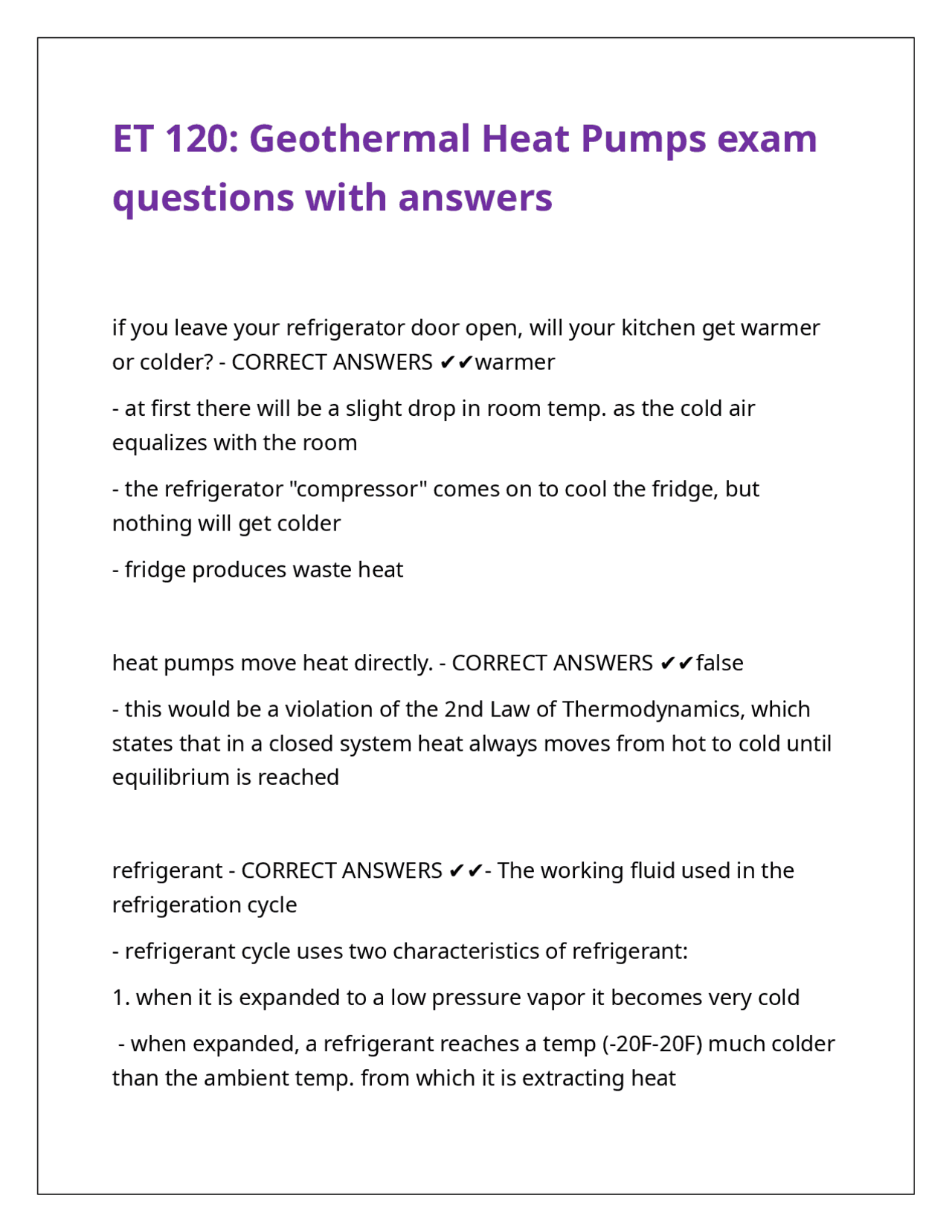 ET 120- Geothermal Heat Pumps exam questions with answers | Exams Power Electronics | Docsity