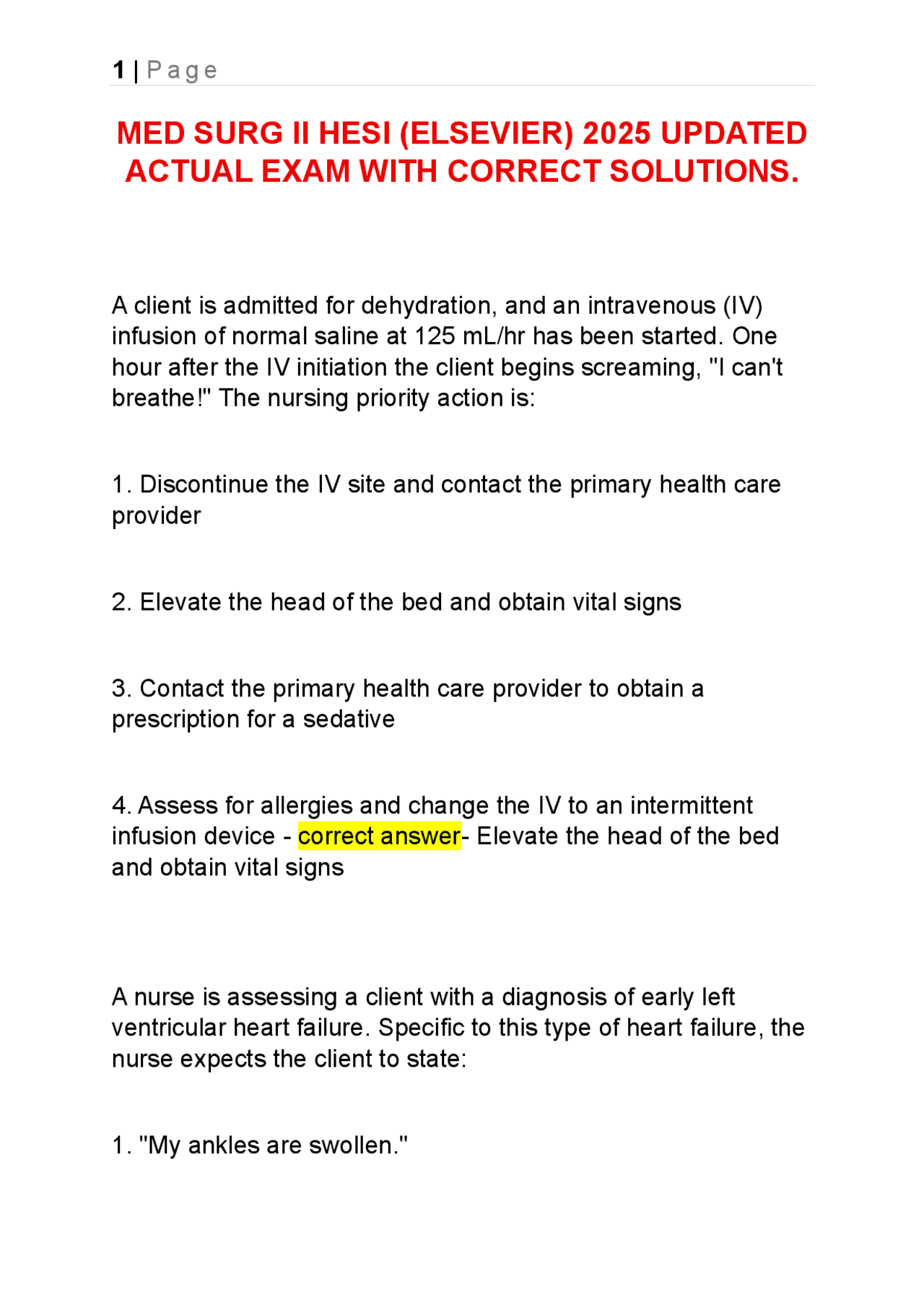 MED SURG II HESI (ELSEVIER) 2025 UPDATED ACTUAL EXAM WITH CORRECT SOLUTIONS. | Exams Nursing ...