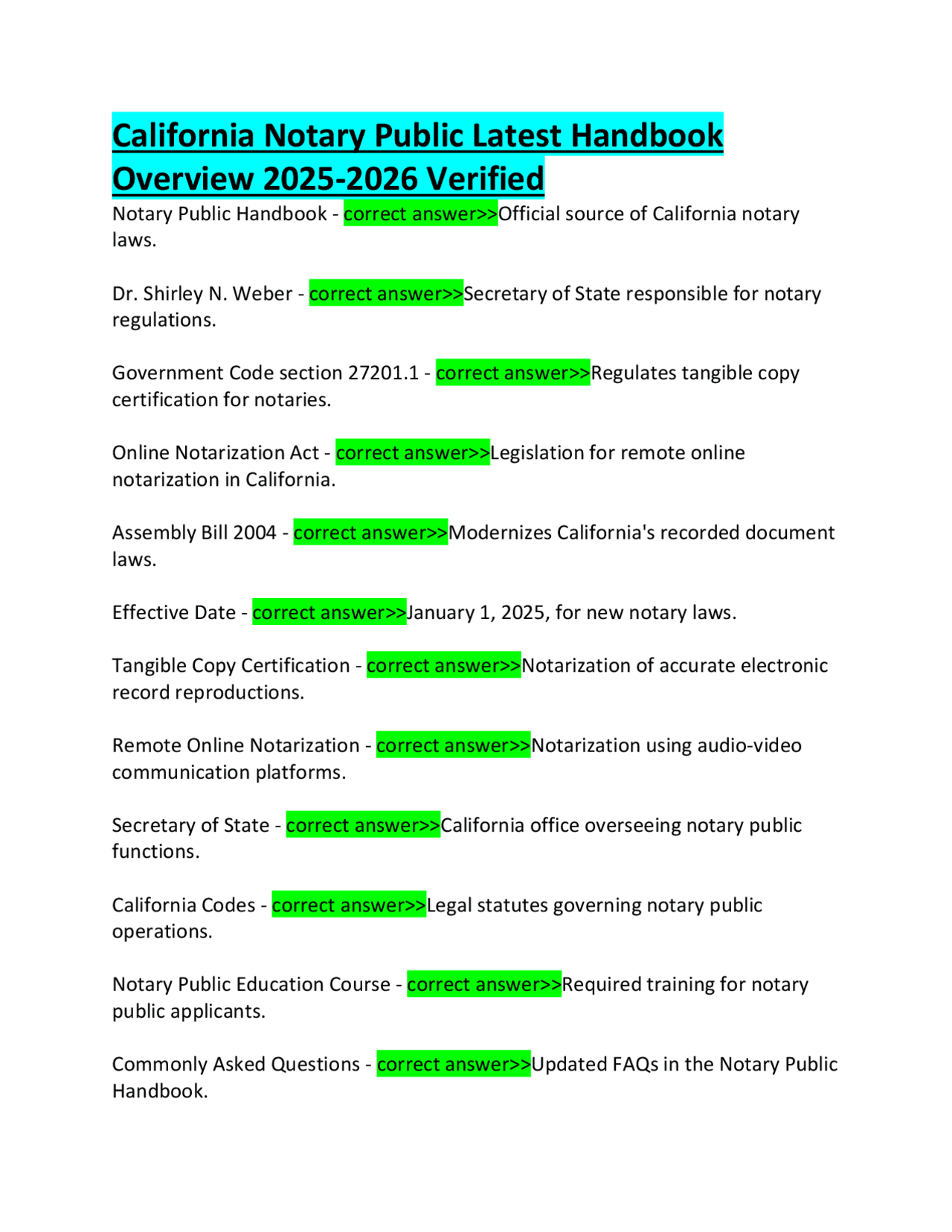 California Notary Public Latest Handbook Overview 2025-2026 Verified ...