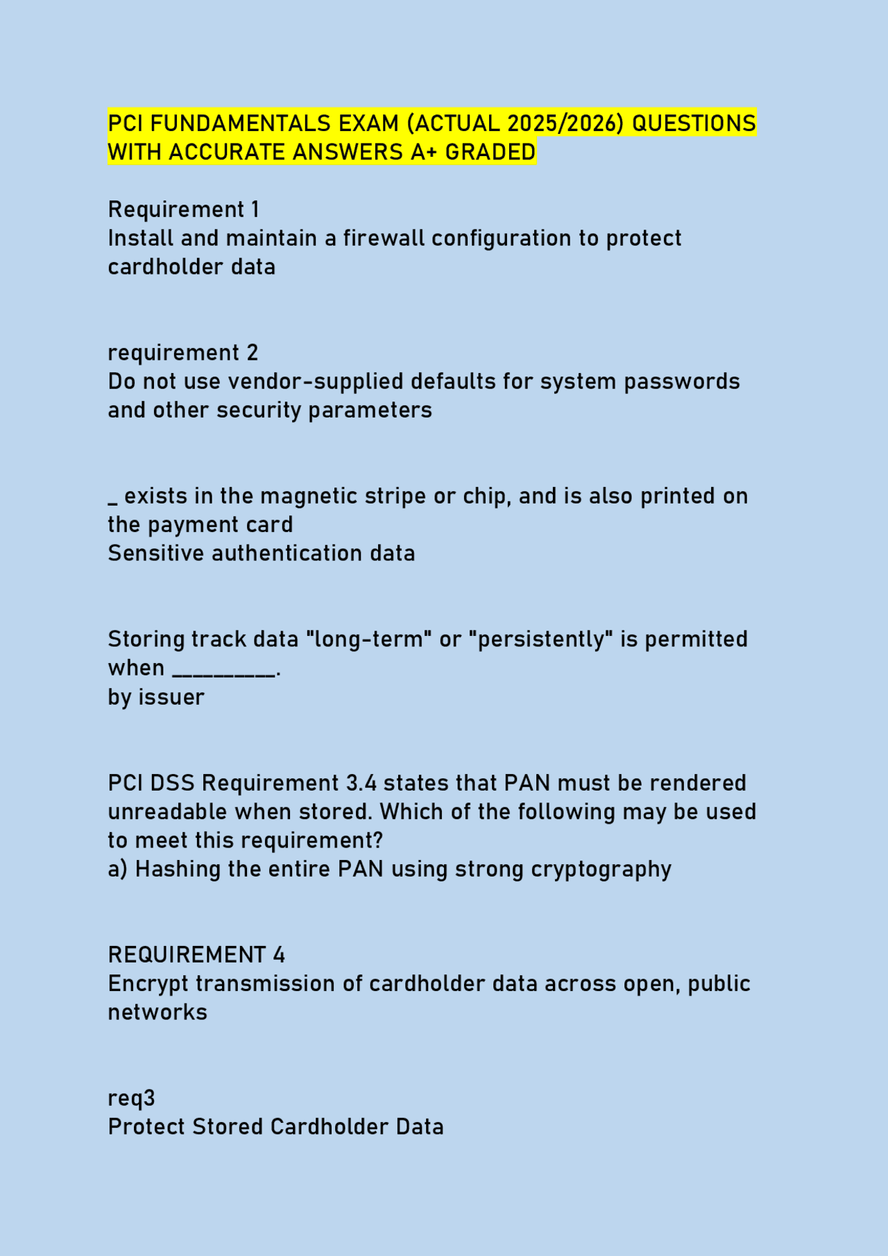 PCI FUNDAMENTALS EXAM (ACTUAL 2025/2026) QUESTIONS WITH ACCURATE ...