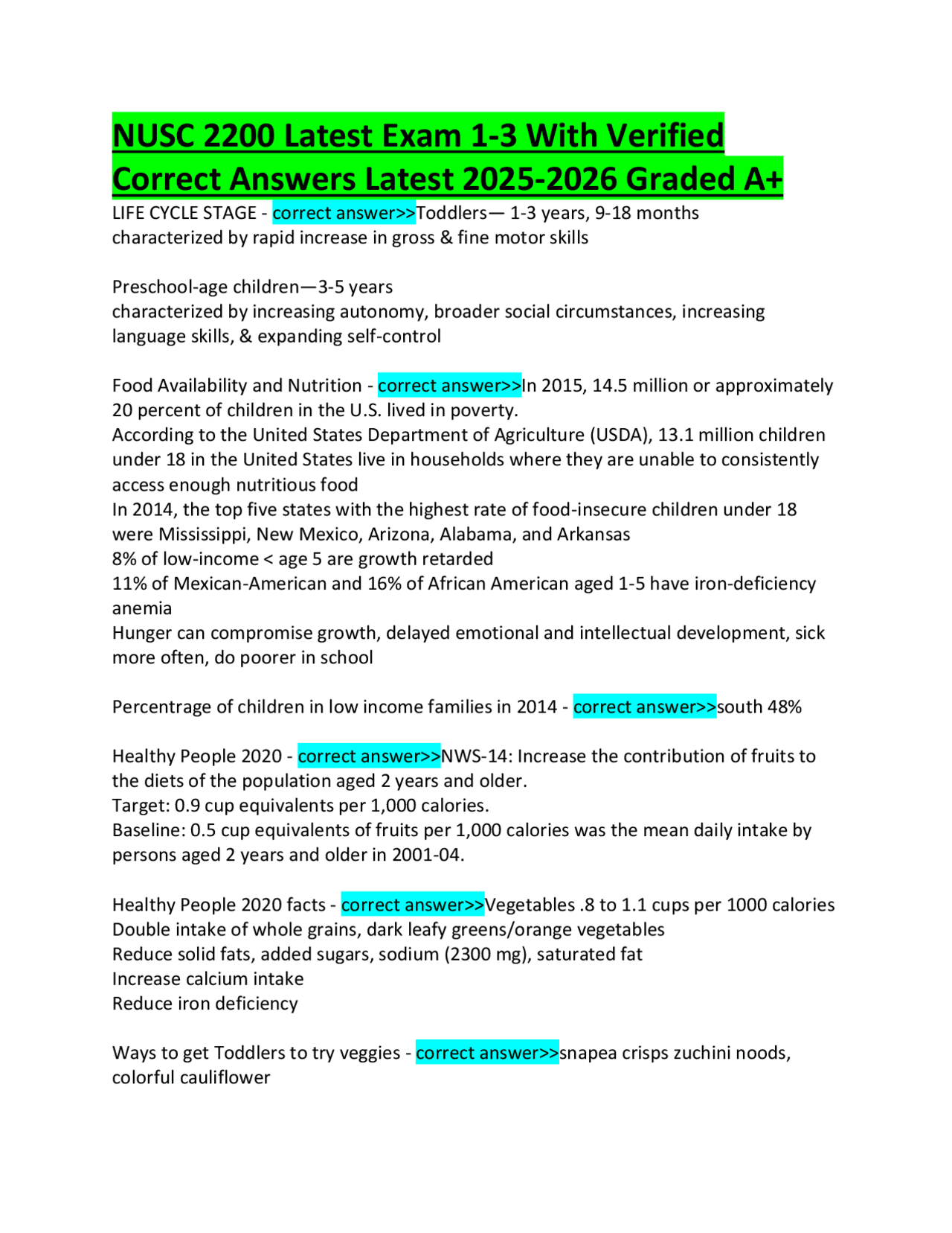 NUSC 2200 Latest Exam 1-3 With Verified Correct Answers Latest 2025 ...