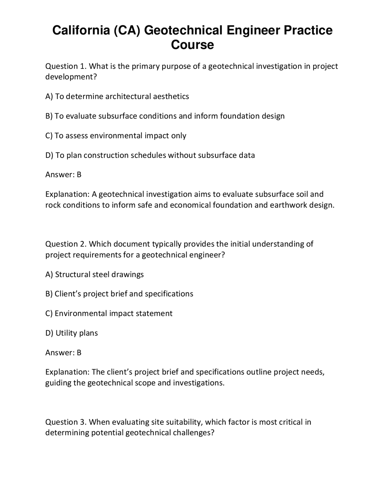 Advance California (CA) Geotechnical Engineer Exam | Exams Technology | Docsity