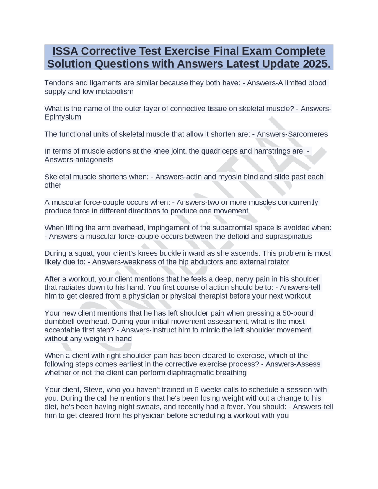 ISSA Corrective Test Exercise Final Exam Complete Solution Questions ...