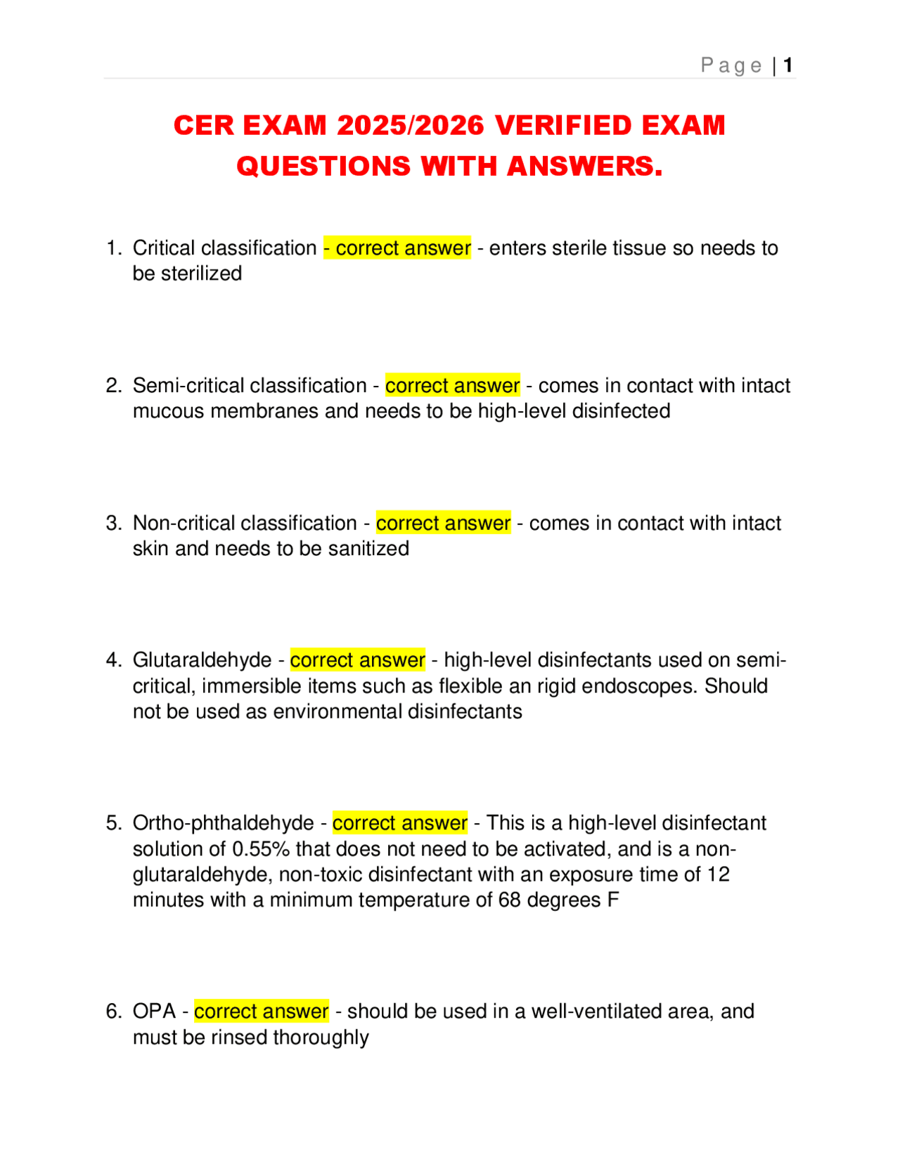 CER EXAM 2025/2026 VERIFIED EXAM QUESTIONS WITH ANSWERS | Exams Nursing ...