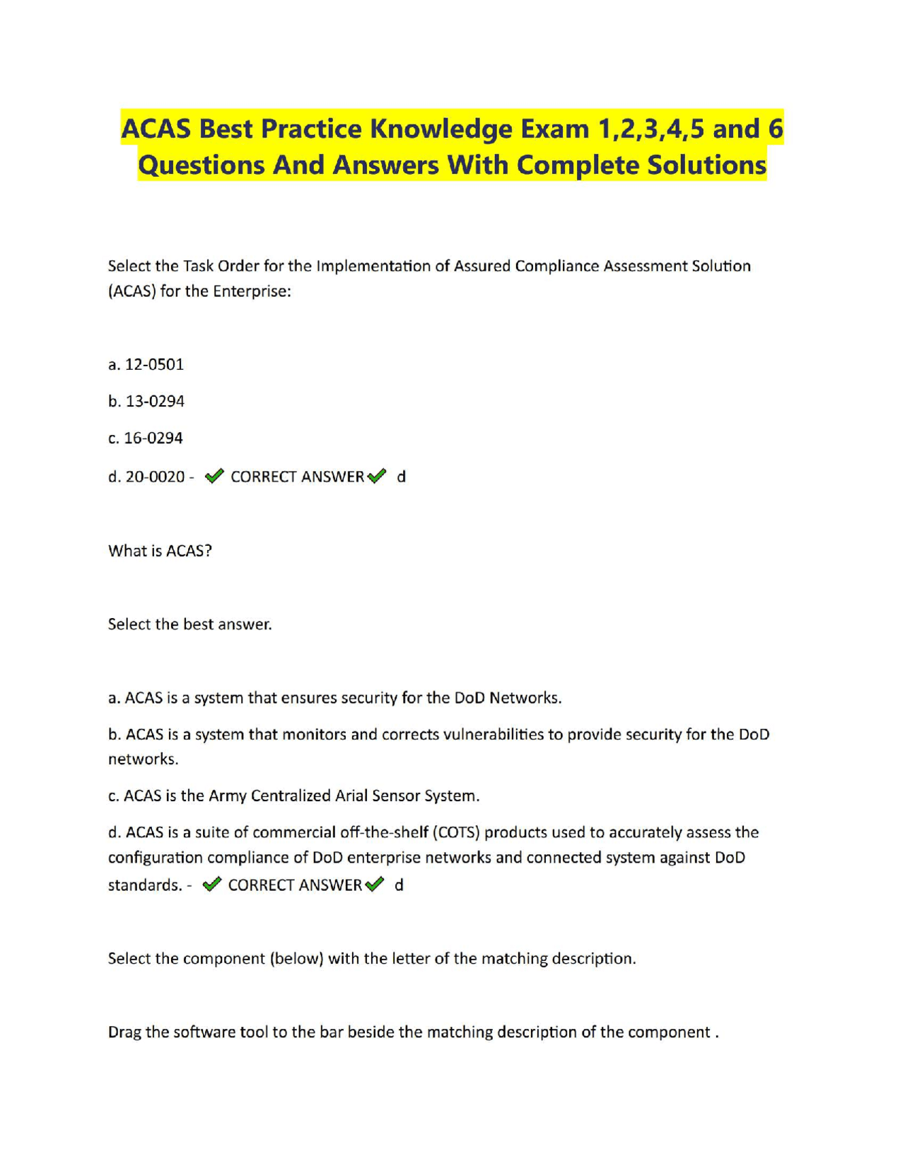 ACAS Best Practice Knowledge Exam 1,2,3,4,5 and 6 Questions And Answers ...