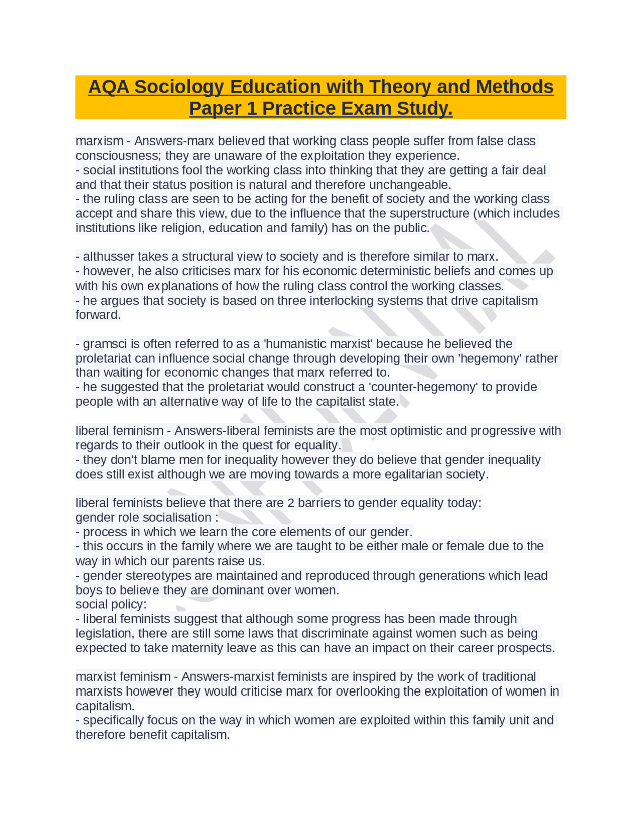 AQA Sociology Education with Theory and Methods Paper 1 Practice Exam ...