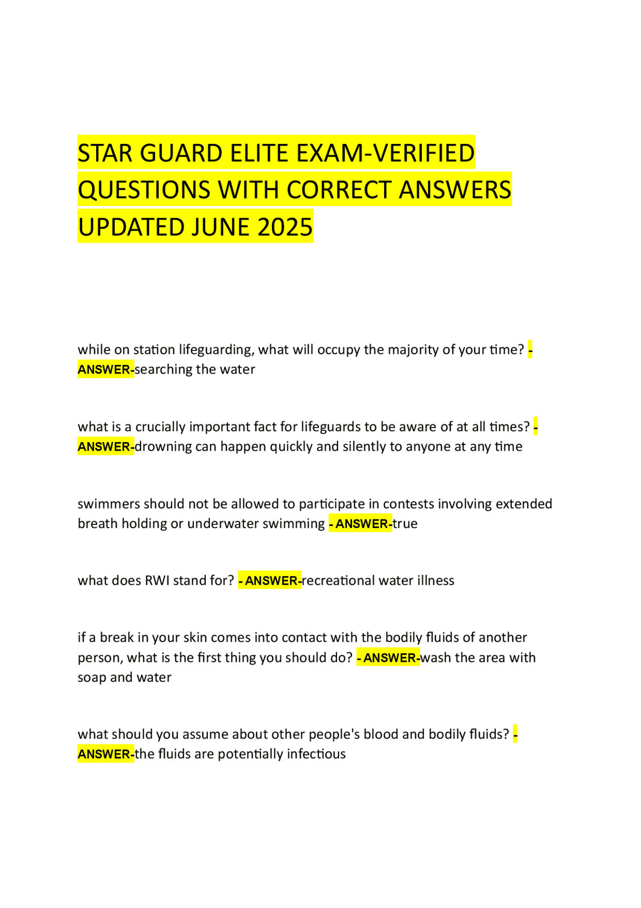 STAR GUARD ELITE EXAM-VERIFIED QUESTIONS WITH CORRECT ANSWERS UPDATED ...