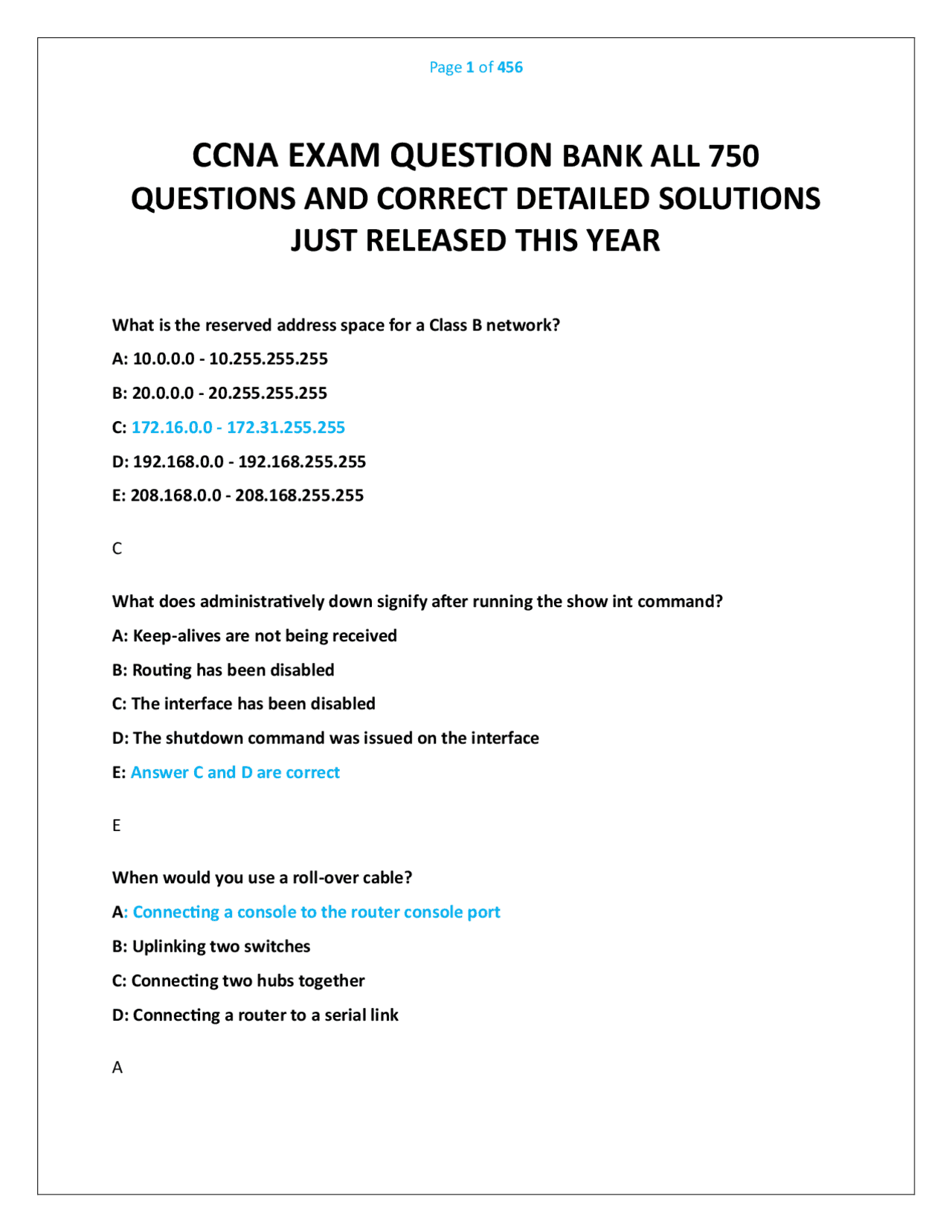 CCNA EXAM QUESTION BANK ALL 750 QUESTIONS AND CORRECT DETAILED ...