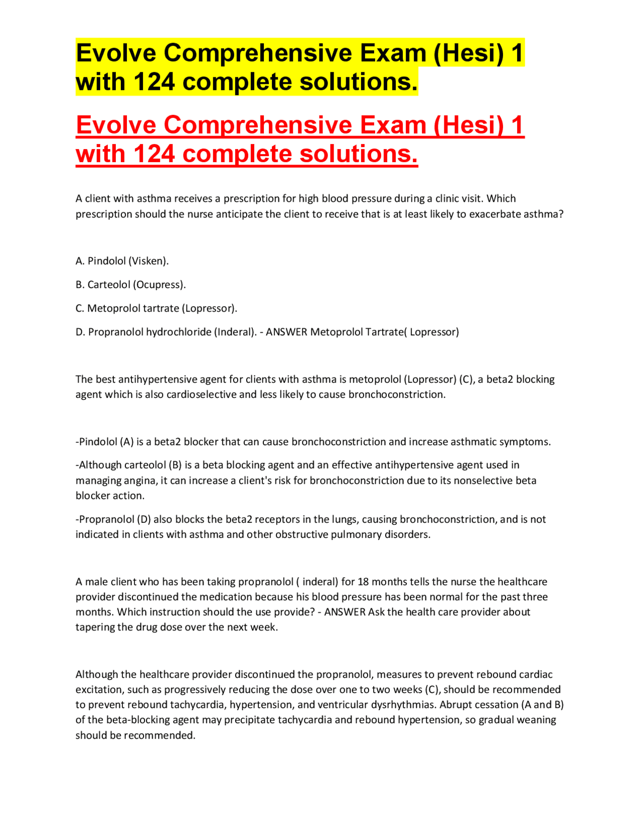 Evolve Comprehensive Exam (Hesi) 1 with 124 complete solutions. | Exams ...