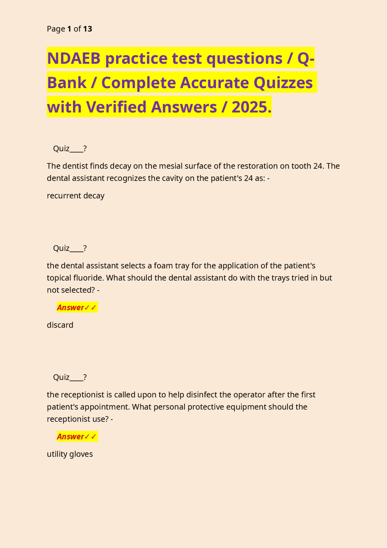 NDAEB practice test questions / Q-Bank / Complete Accurate Quizzes with ...