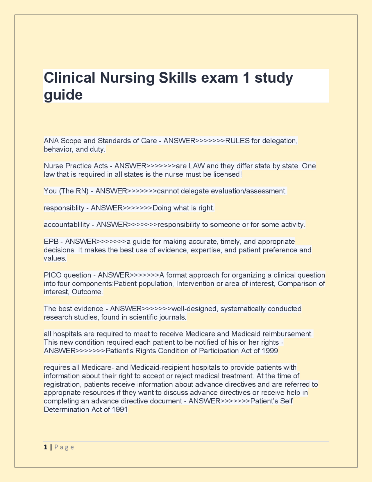 Clinical Nursing Skills Exam Study Guide: Key Concepts and Procedures ...