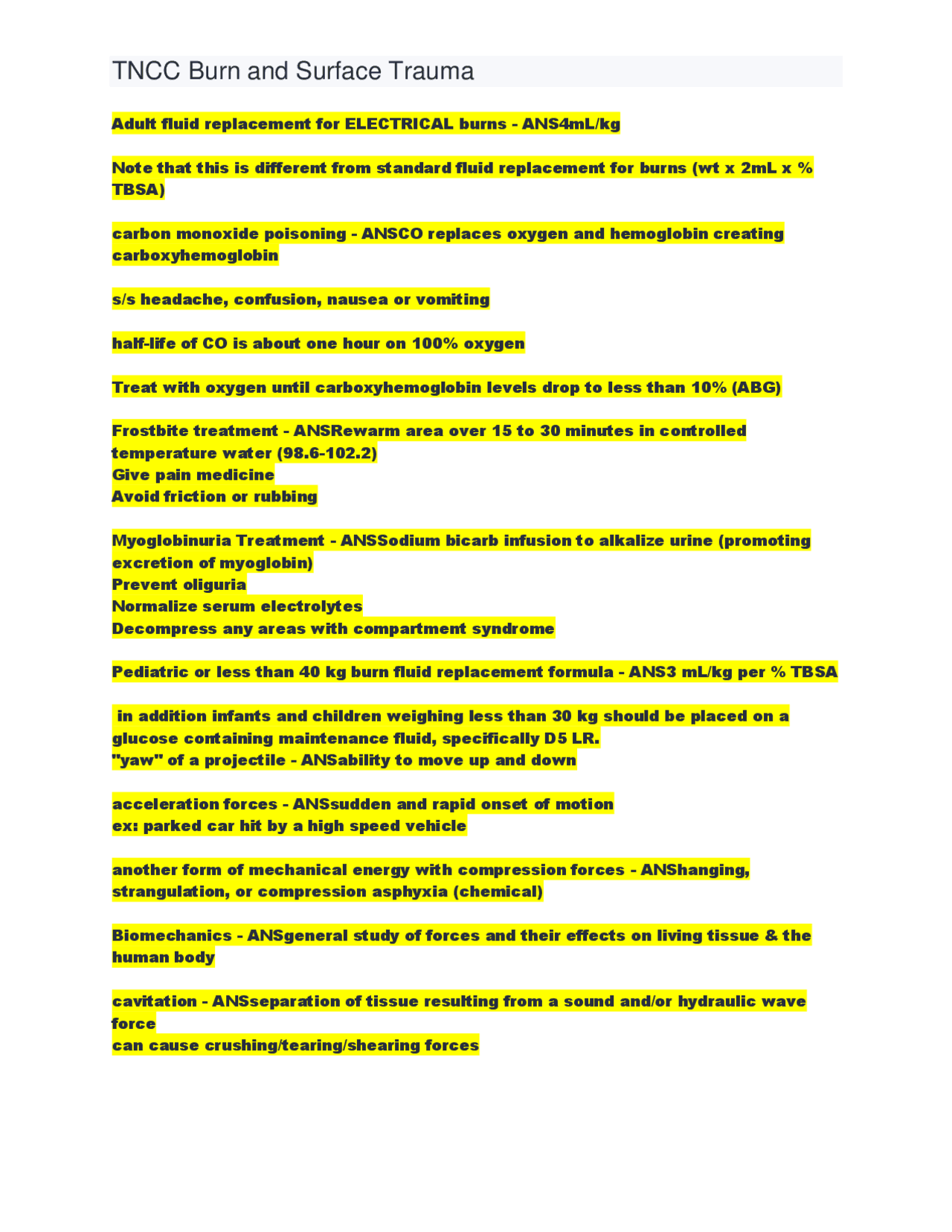 TNCC Burn and Surface Trauma.pdf | Exams Nursing | Docsity