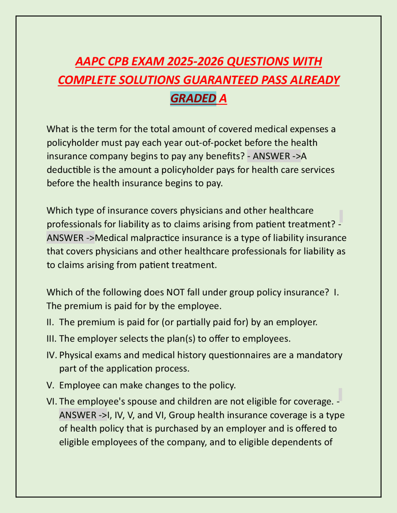 AAPC CPB EXAM 2025-2026 QUESTIONS WITH COMPLETE SOLUTIONS GUARANTEED ...