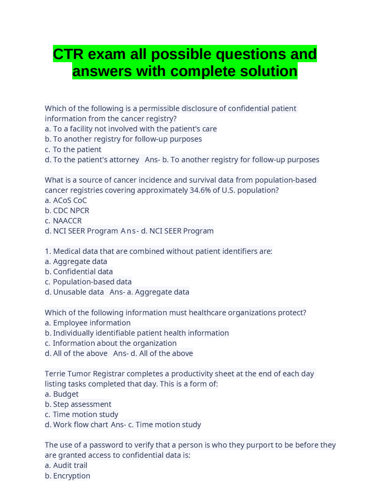 CTR exam all possible questions and answers with complete solution ...