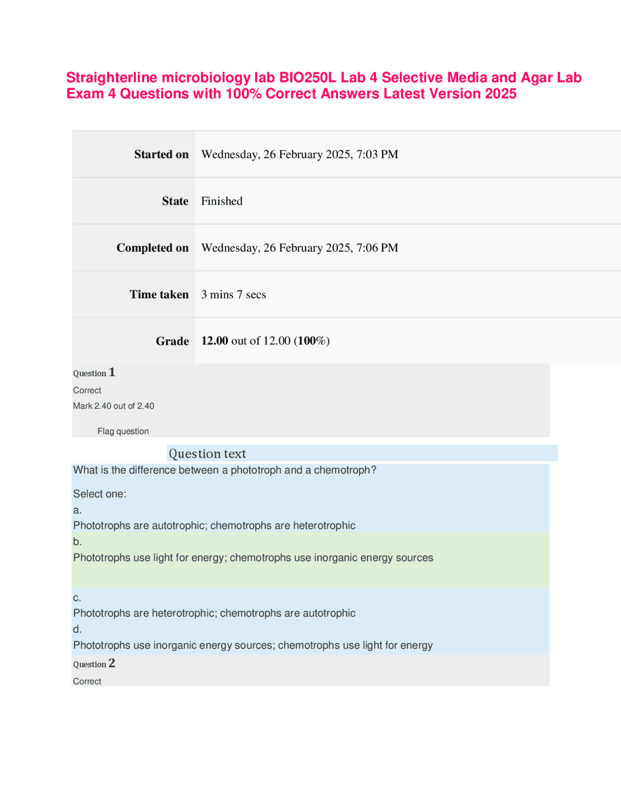 Straighterline microbiology lab BIO250L Lab 4 Selective Media and Agar Lab Exam 4 Question ...