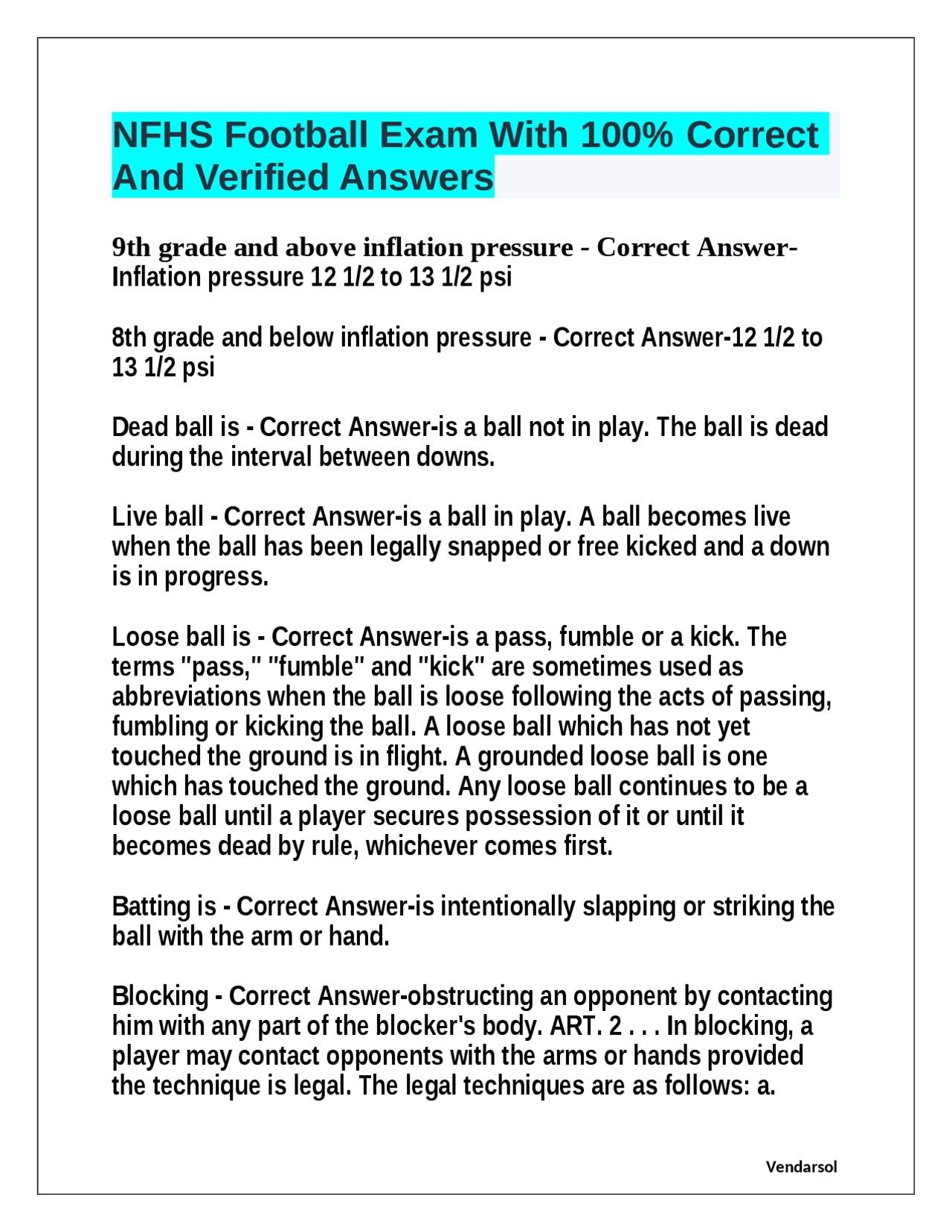 NFHS Football Exam: Rules and Definitions | Exams Advanced Education ...