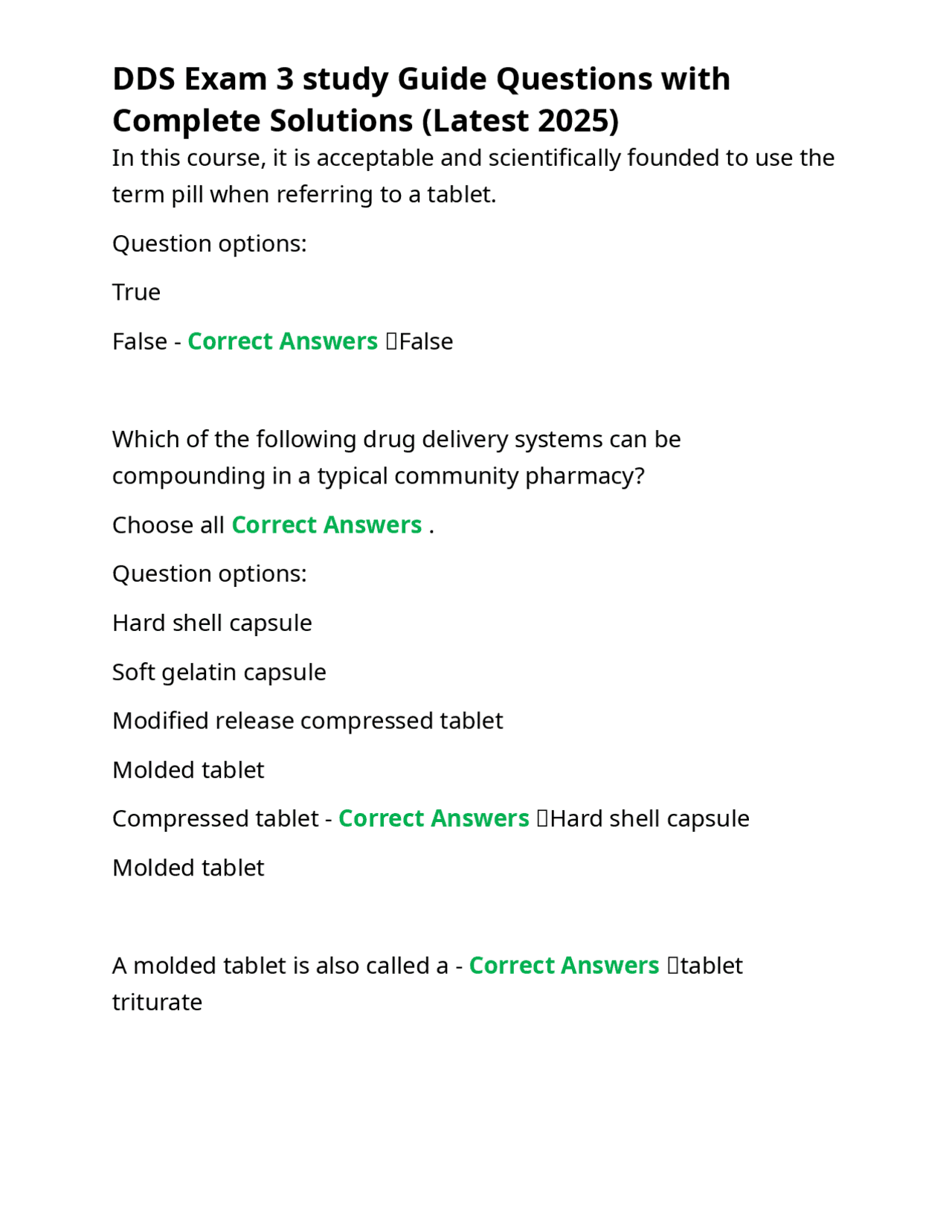 DDS Exam 3 study Guide Questions with Complete Solutions (Latest 2025 ...