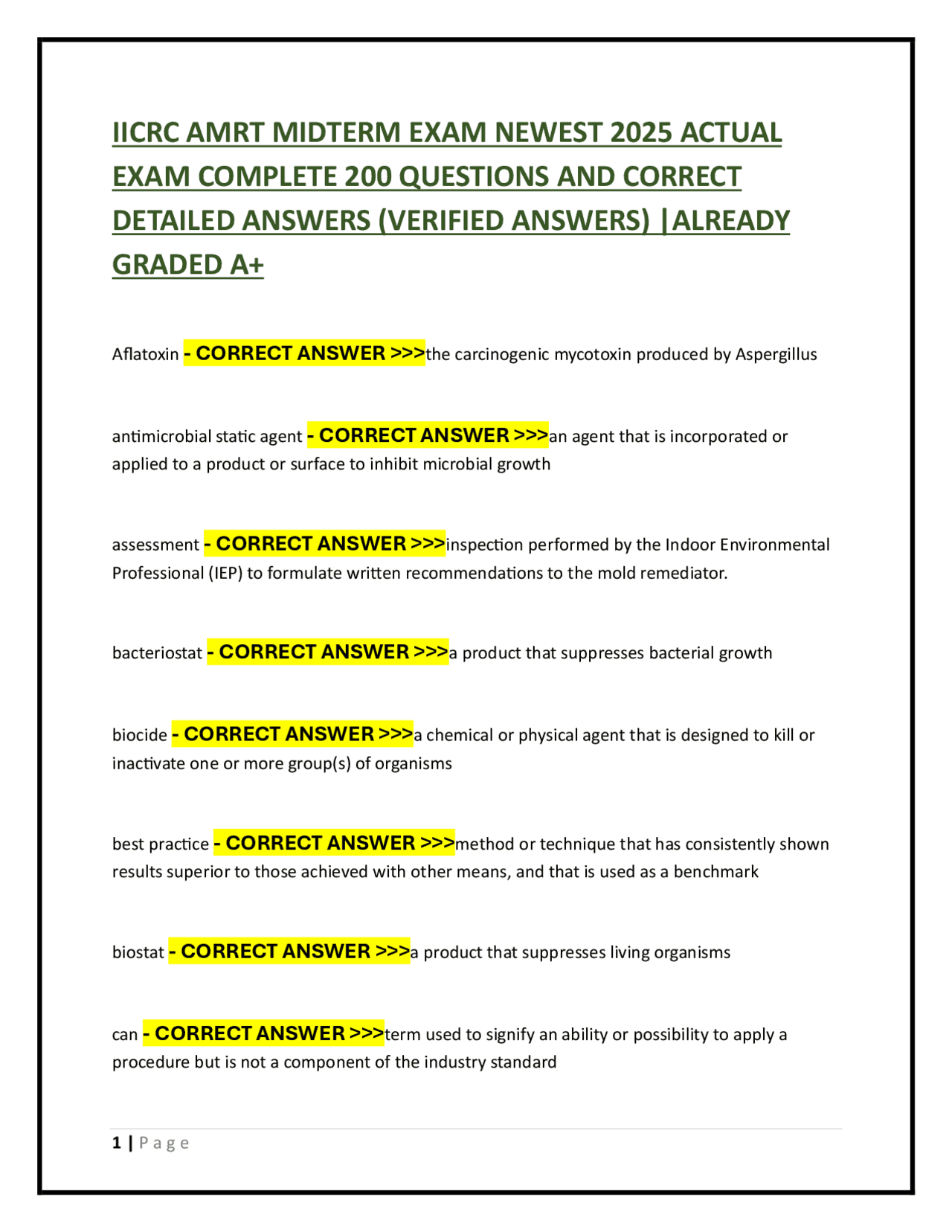 IICRC AMRT Exam Prep: Mold Remediation Questions and Answers | Exams ...