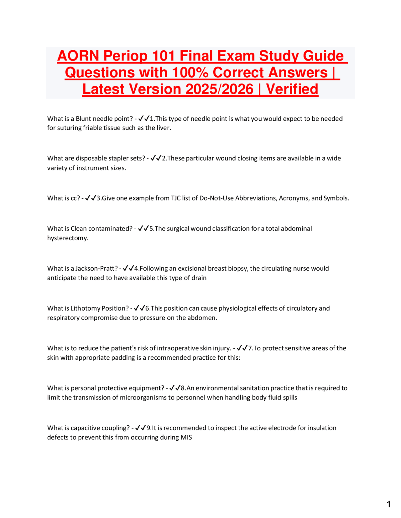 AORN Periop 101 Final Exam Study Guide Questions with 100% Correct ...
