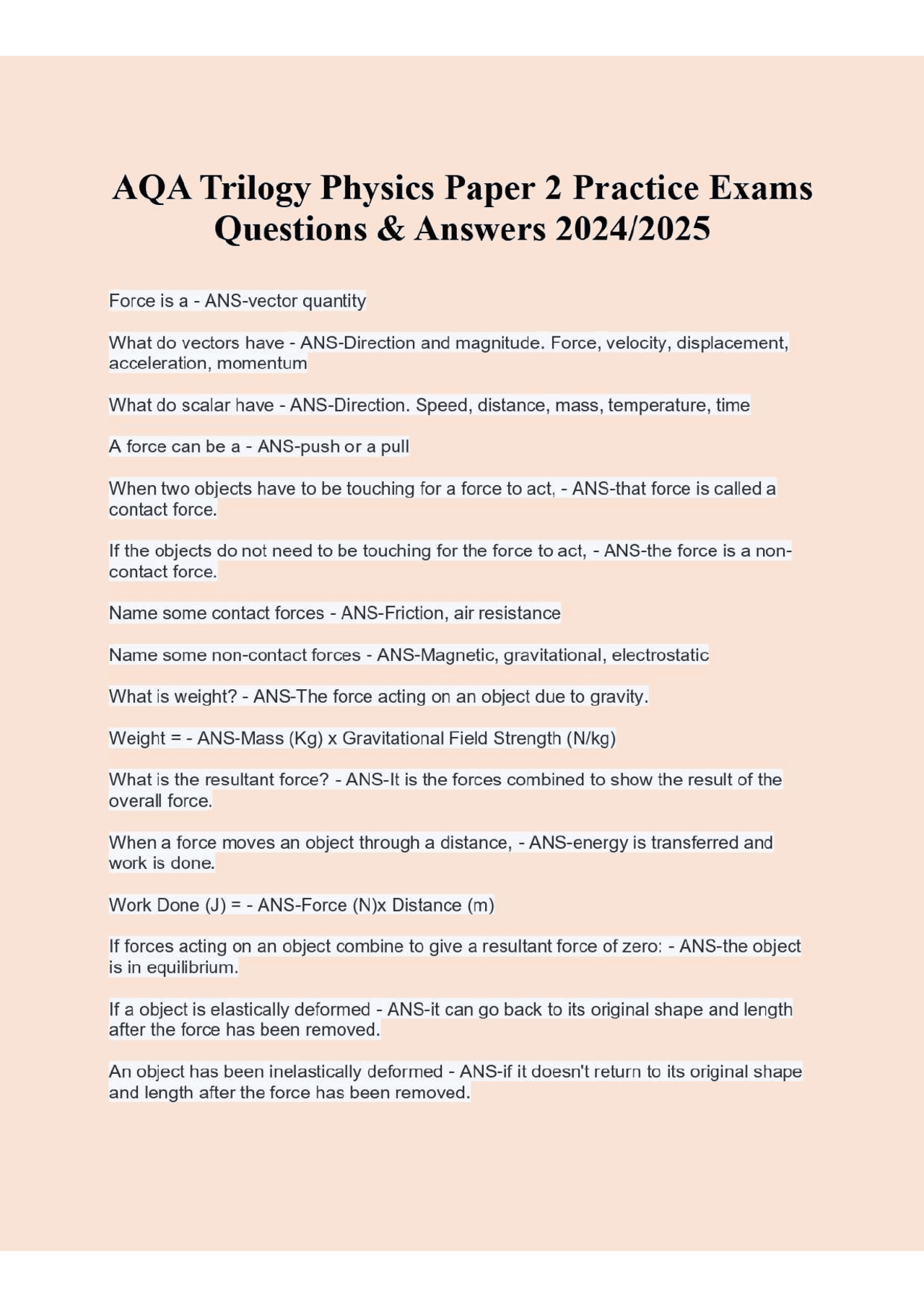 AQA GCSE COMBINED SCIENCE: TRILOGY HIGHER PHYSICS PAPER 2H EXAM 2024 ...