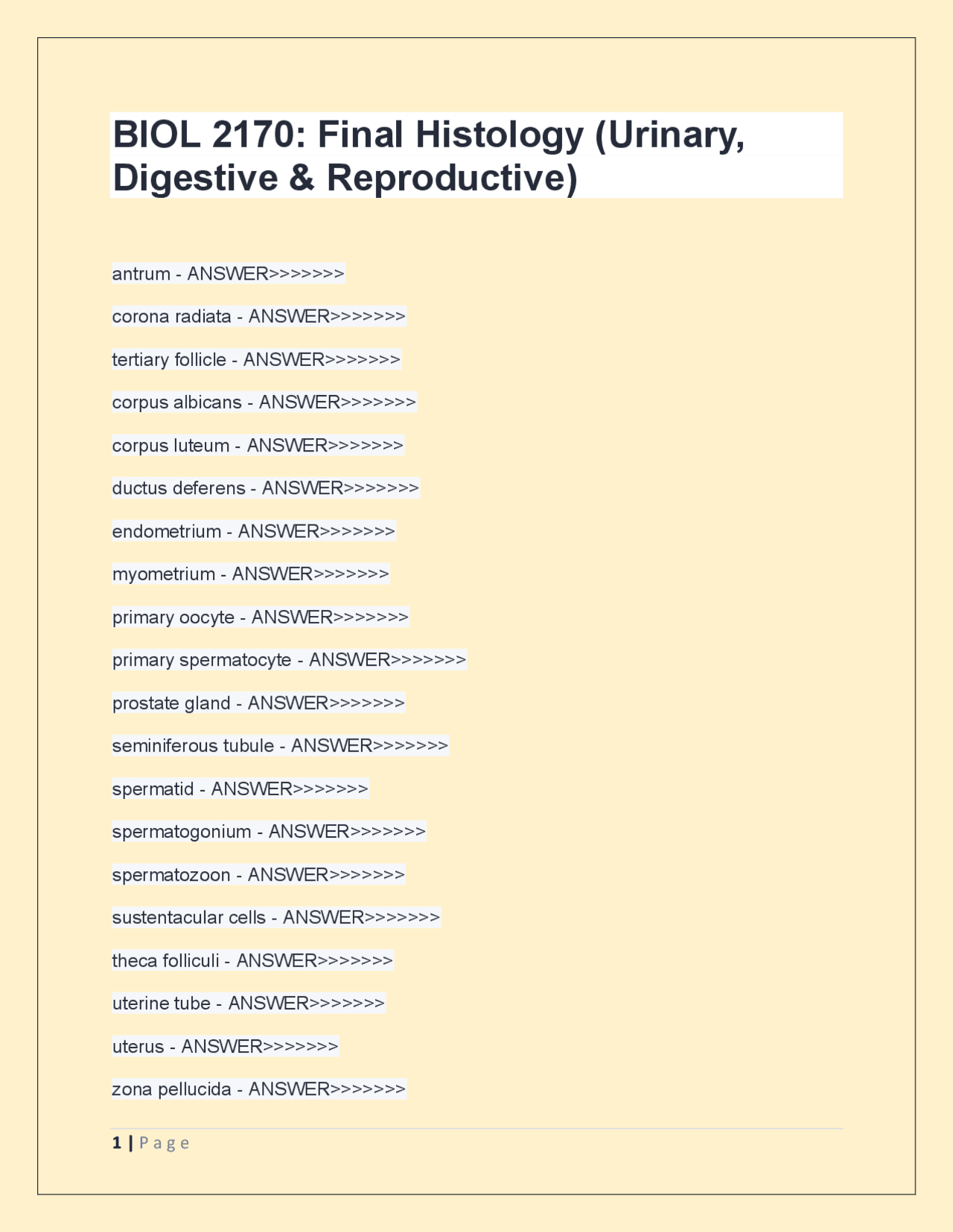 Histology Final Exam: Urinary, Digestive & Reproductive Systems ...