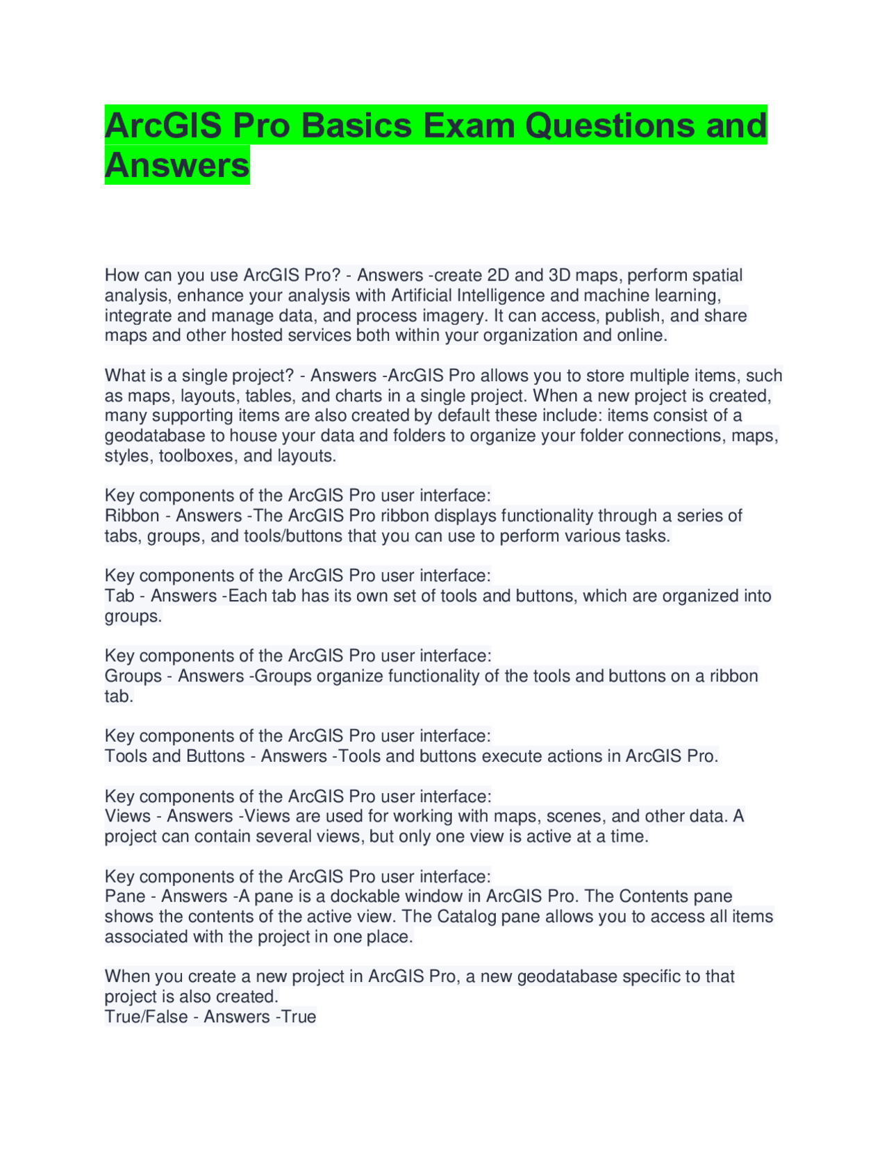 ArcGIS Pro Basics Exam Questions and Answers | Exams Advanced Education ...