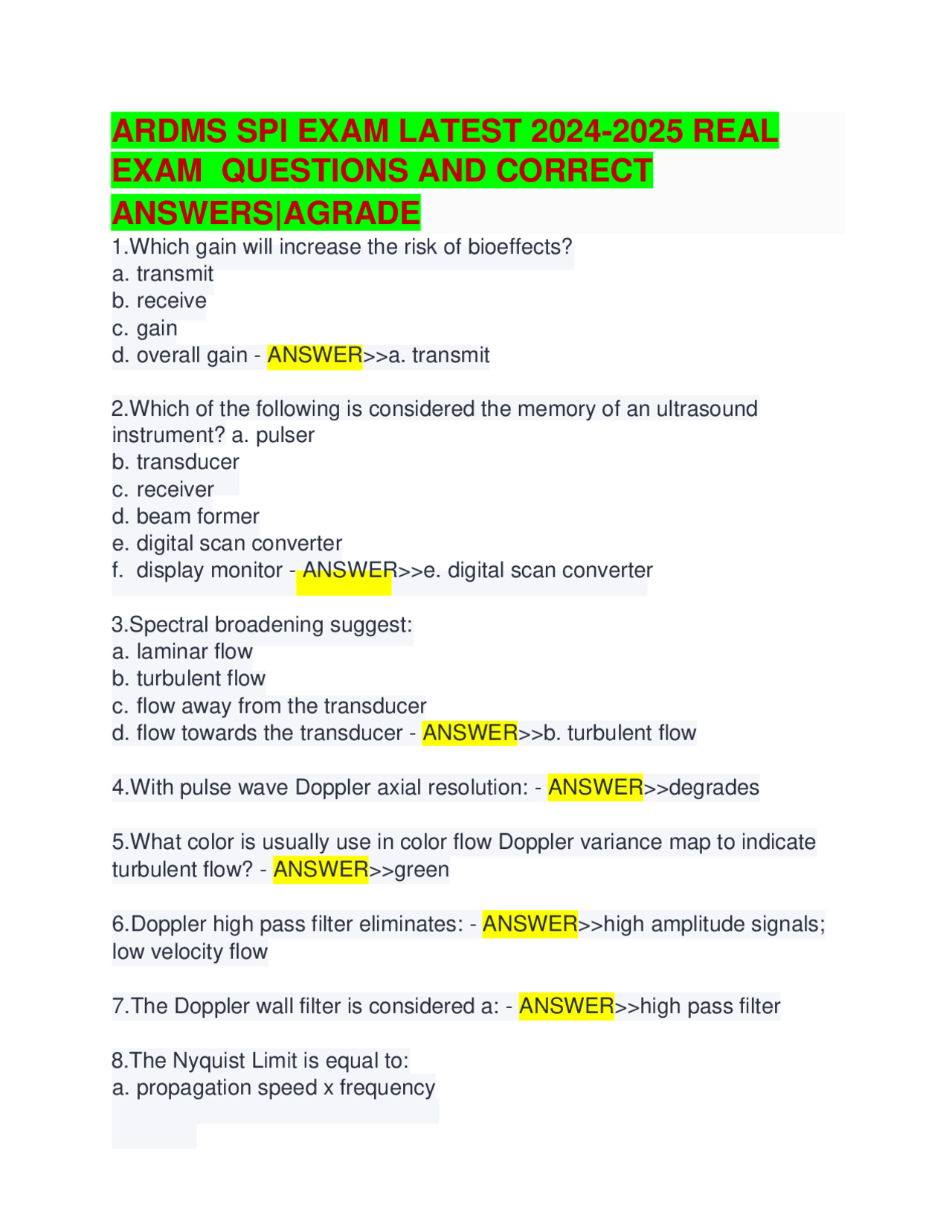 ARDMS SPI EXAM LATEST 2024-2025 REAL EXAM QUESTIONS AND CORRECT ANSWERS ...