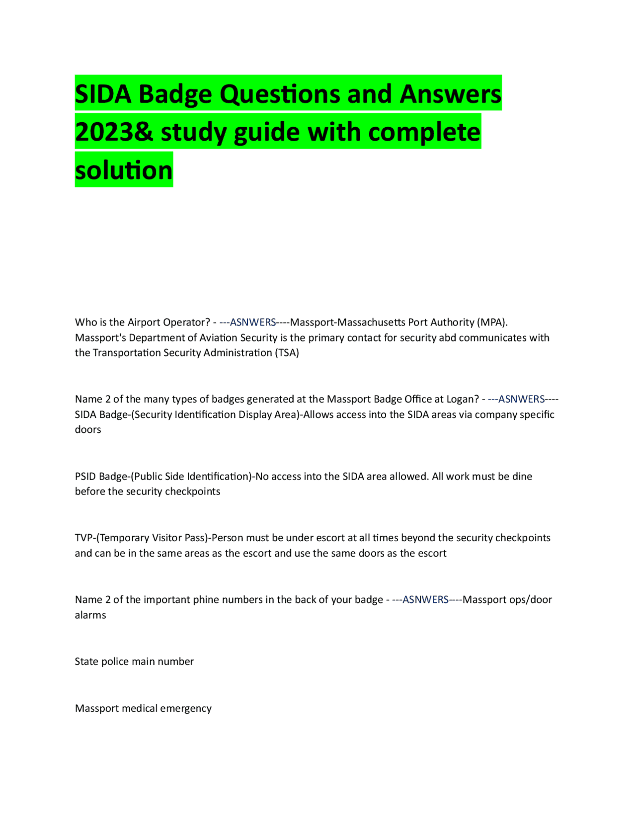 SIDA Badge Study Guide: Airport Security Protocols | Exams Operating ...