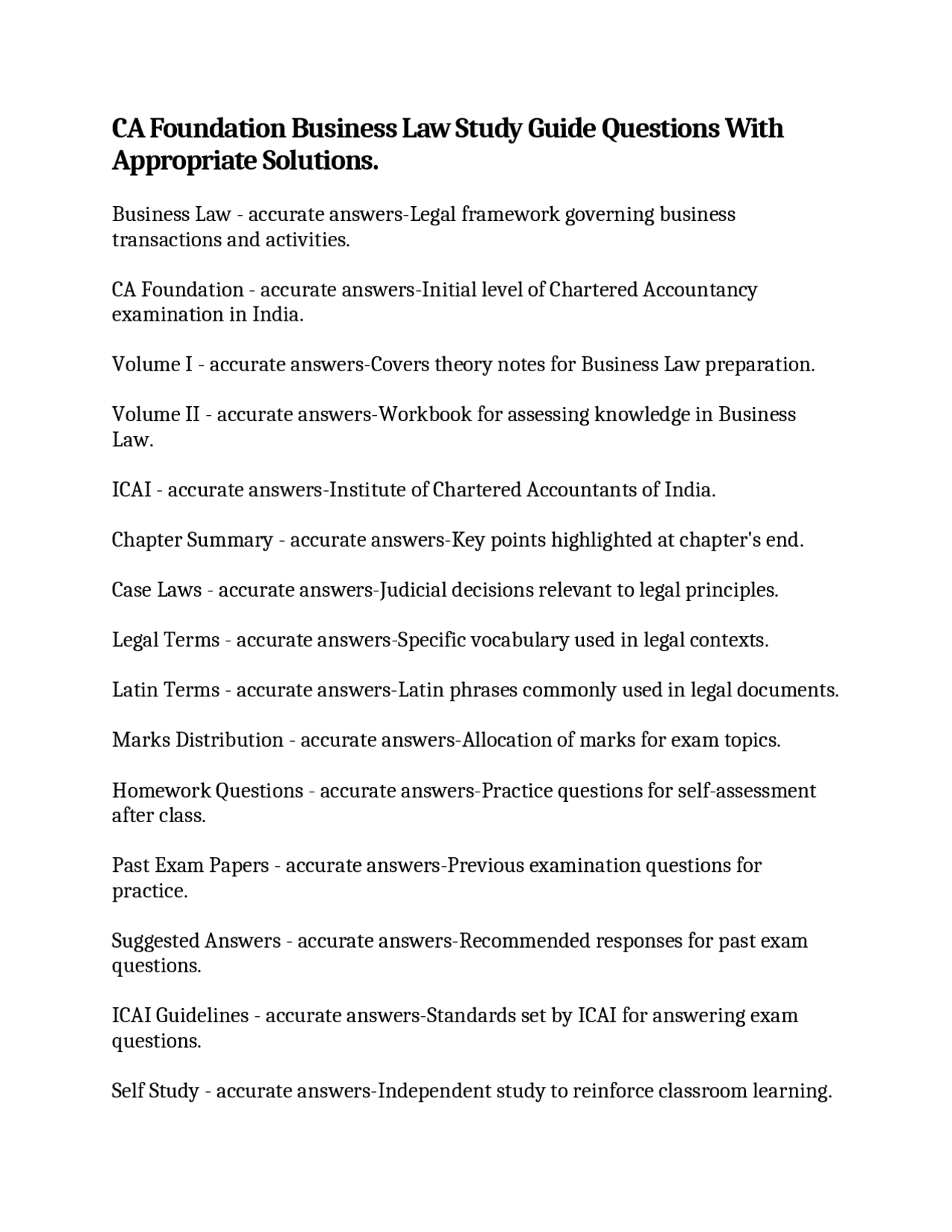 CA Foundation Business Law Study Guide Questions With Appropriate ...