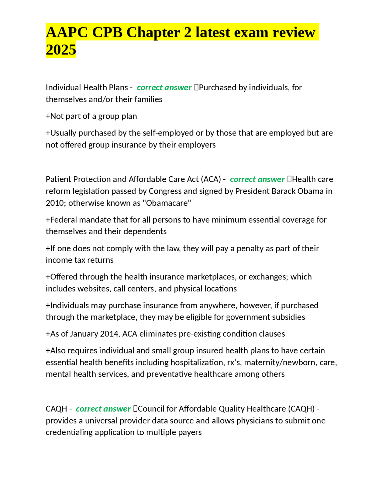 AAPC CPB Exam Review 2025: Health Insurance Plans and Regulations ...