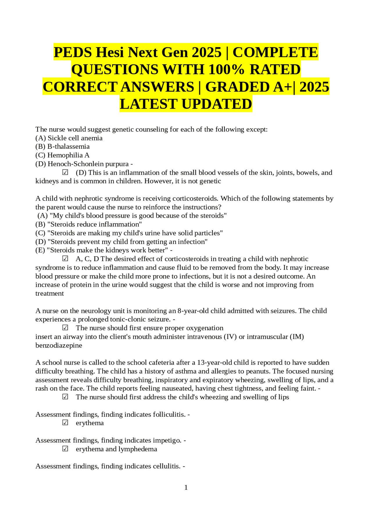 PEDS HESI Next Gen 2025: Comprehensive Review and Study Guide | Exams ...