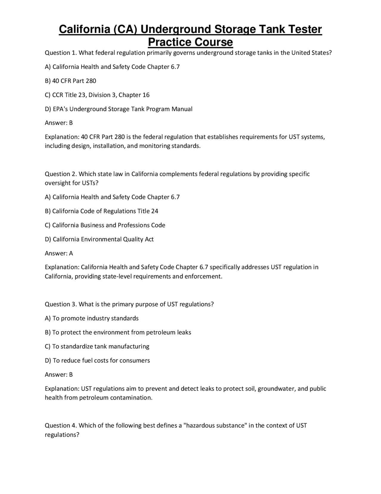 Advance California (CA) Underground Storage Tank Tester Exam | Exams ...
