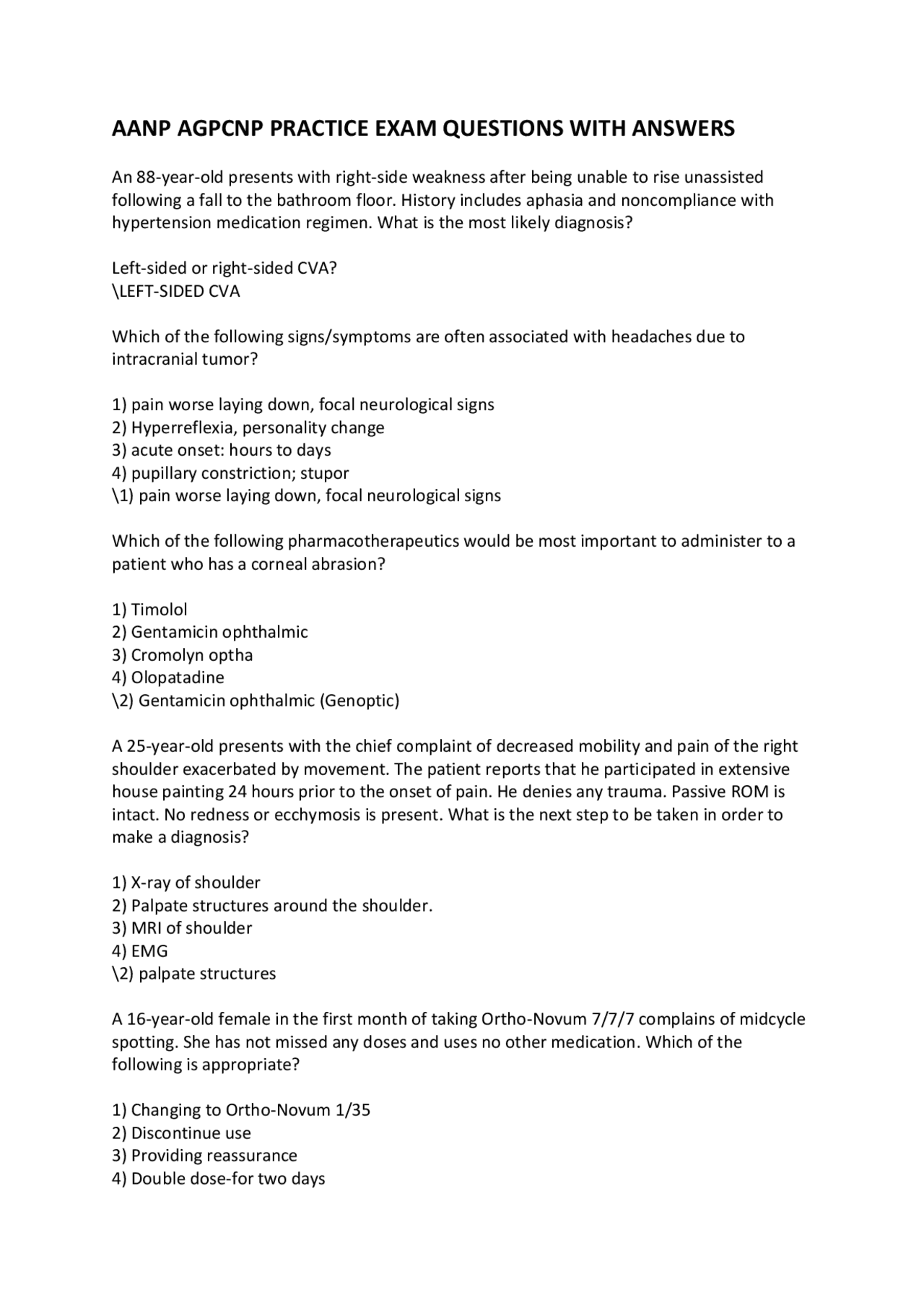 AANP AGPCNP PRACTICE EXAM QUESTIONS WITH ANSWERS | Exams Nursing | Docsity