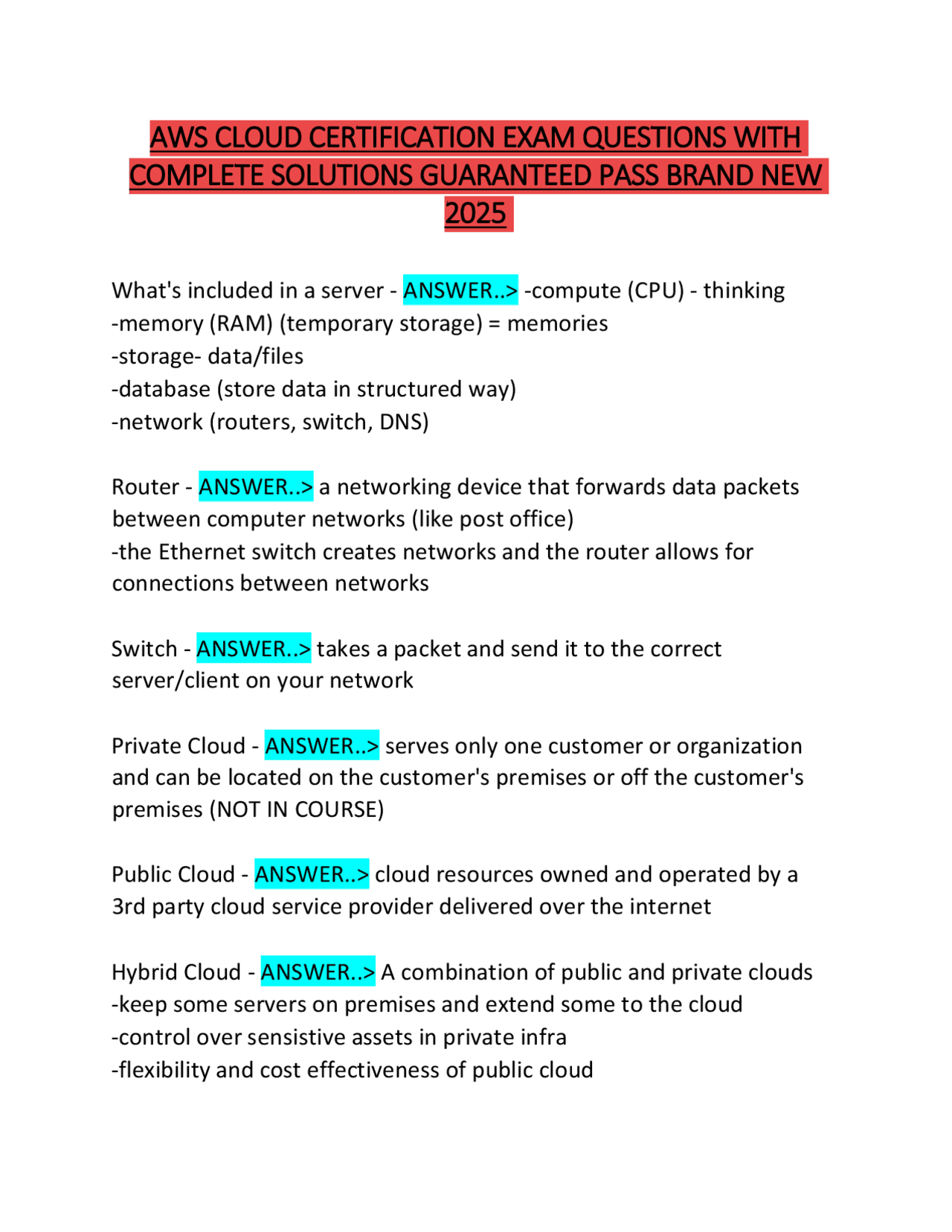 AWS CLOUD CERTIFICATION EXAM QUESTIONS WITH COMPLETE SOLUTIONS ...