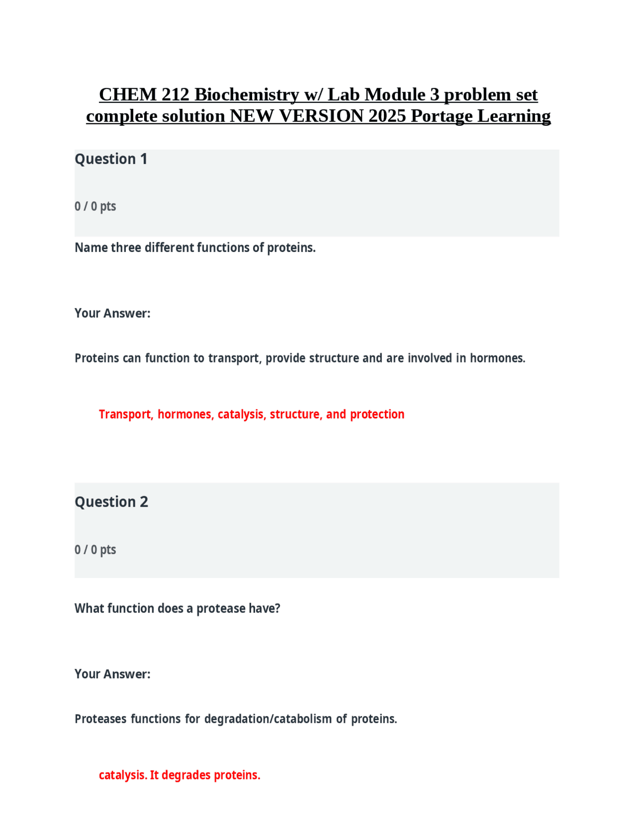 CHEM 212 Biochemistry w Lab Module 3 problem set complete solution NEW ...