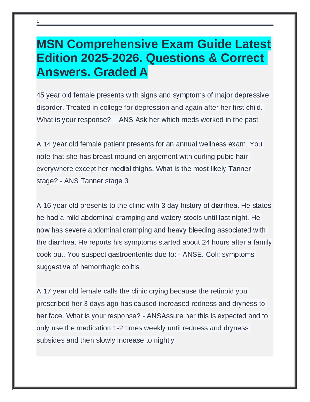 MSN Comprehensive Exam Guide 2025-2026: Clinical Case Studies and ...