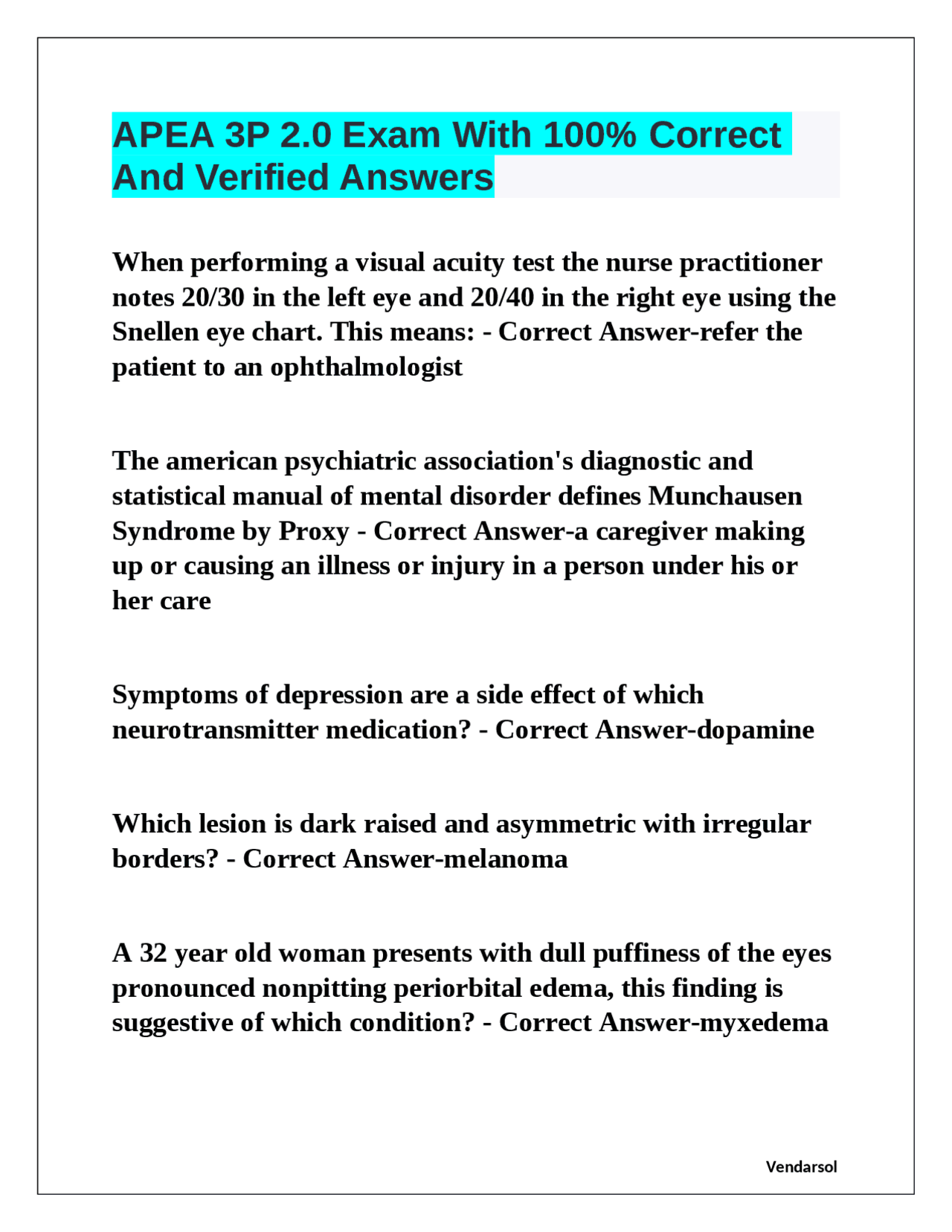 APEA 3P 2.0 Exam With 100% Correct And Verified Answers | Exams ...