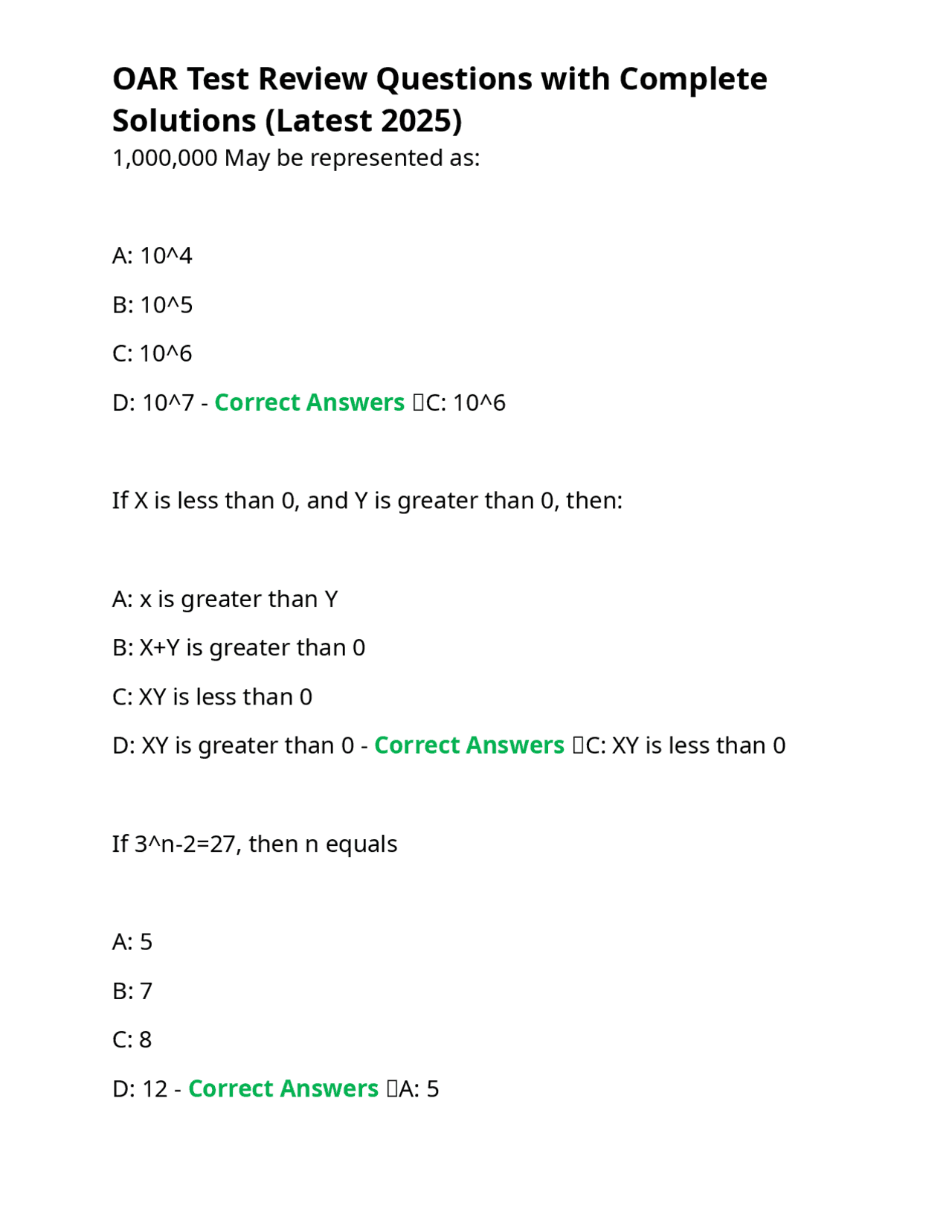 OAR Test Review Questions with Complete Solutions (Latest 2025) | Exams ...