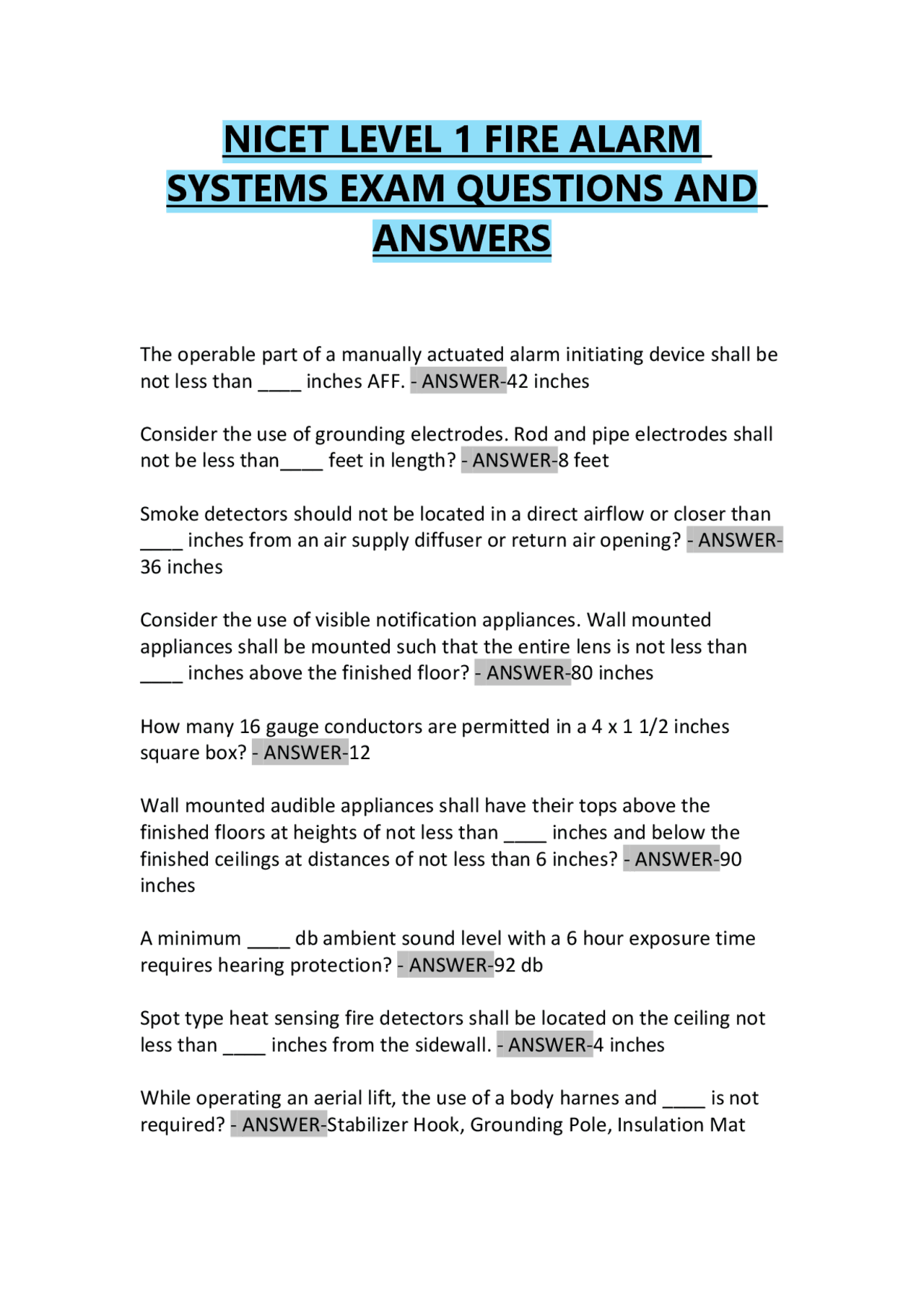NICET Level 1 Fire Alarm Systems Exam: Q&A | Exams Safety and Fire ...