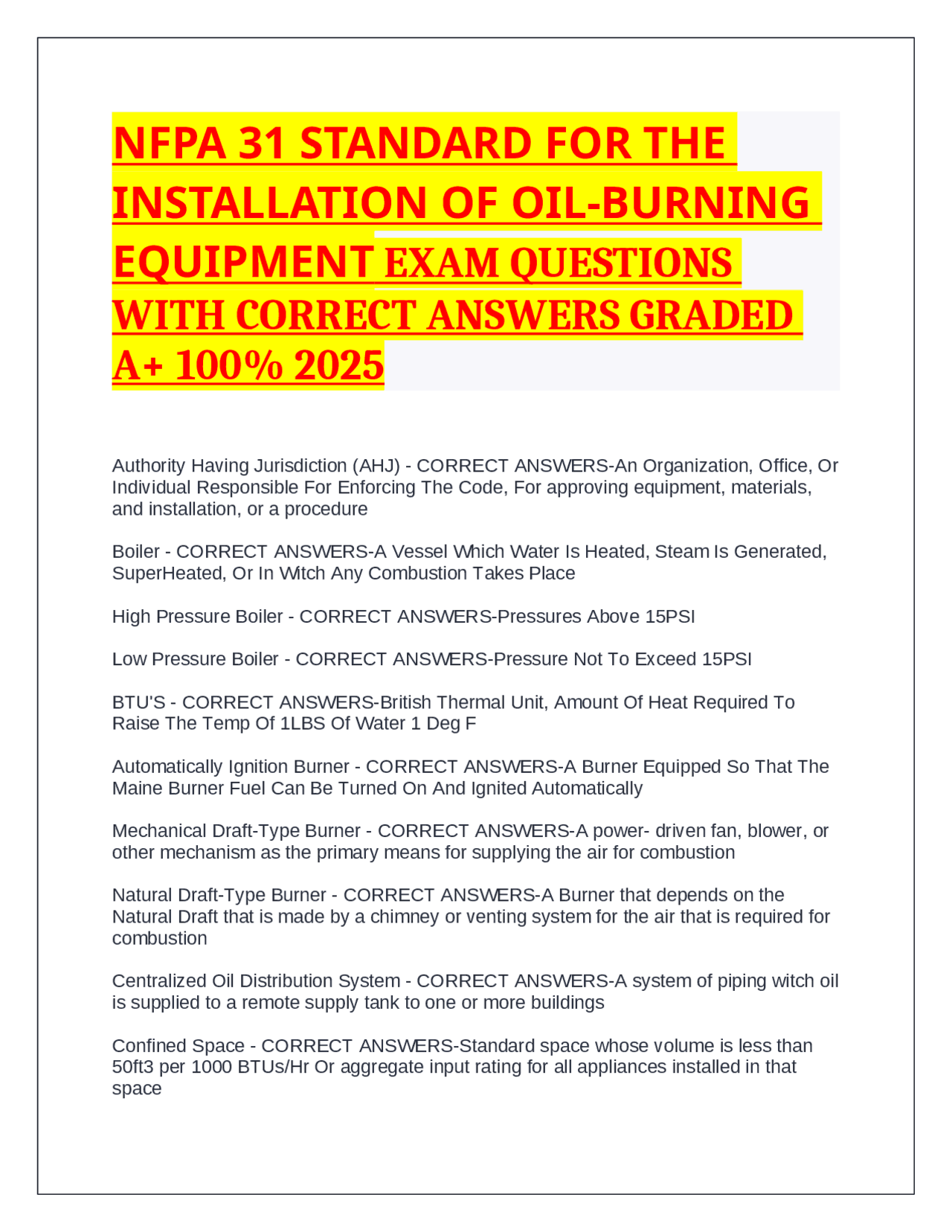 NFPA 31 Oil-Burning Equipment Installation Exam Questions and Answers ...
