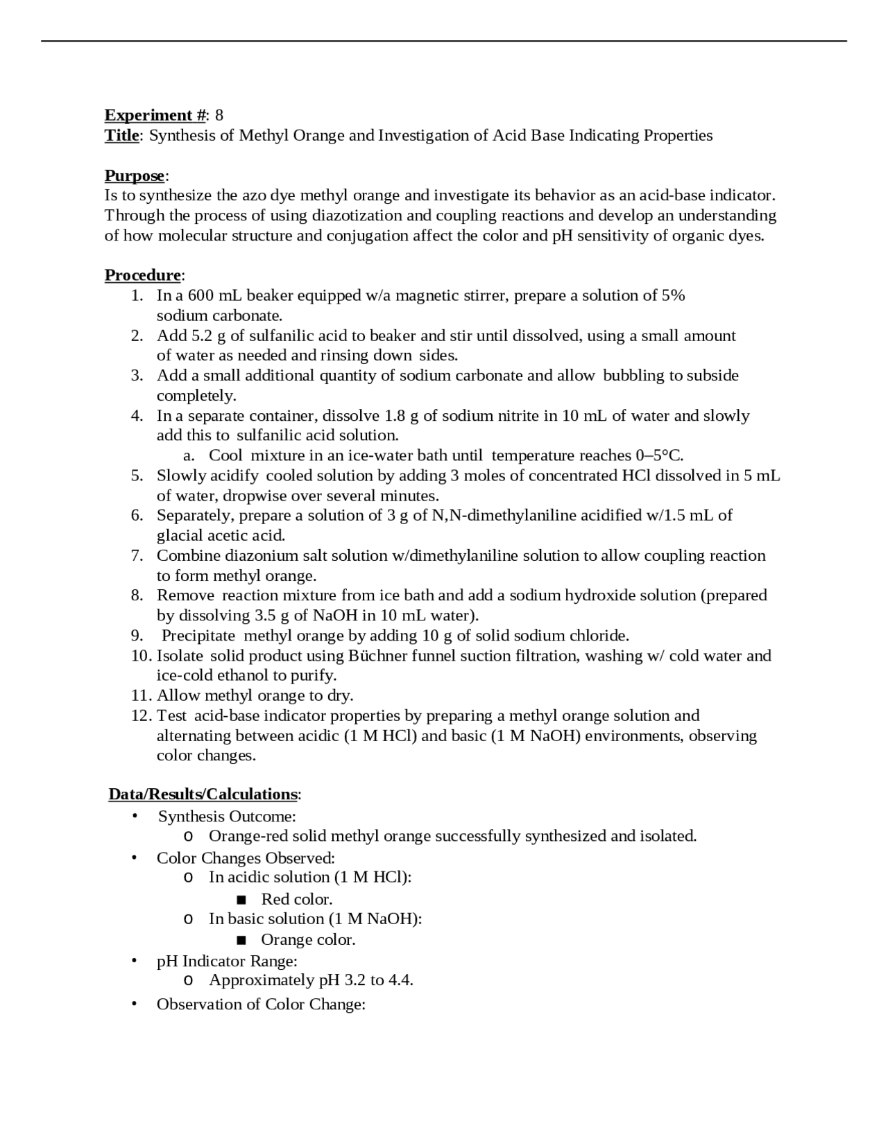 chem 219 Lab Experiment 8 Summer 2025 Portage learning | Lab Reports Chemistry | Docsity