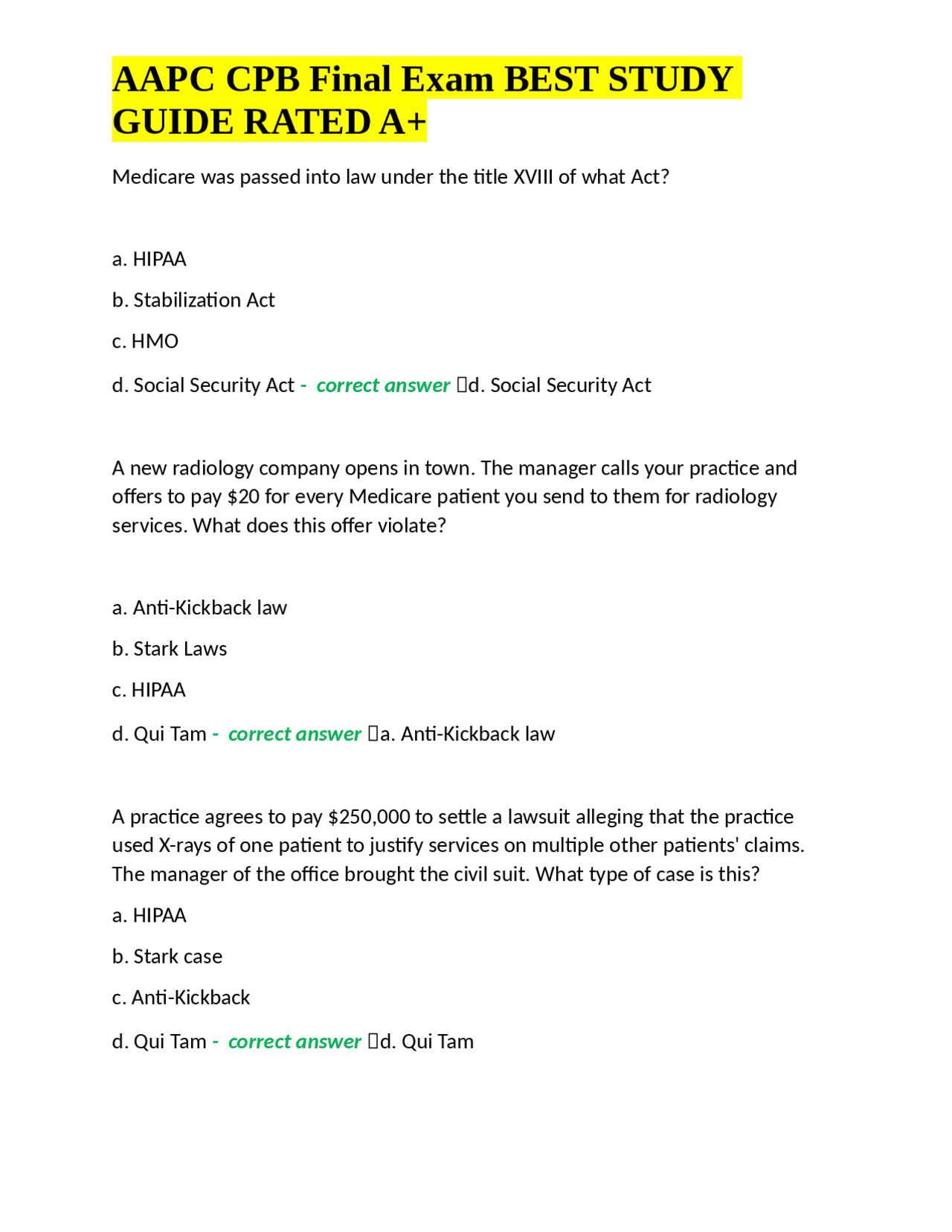 AAPC CPB Exam Study Guide: Practice Questions and Answers | Exams ...