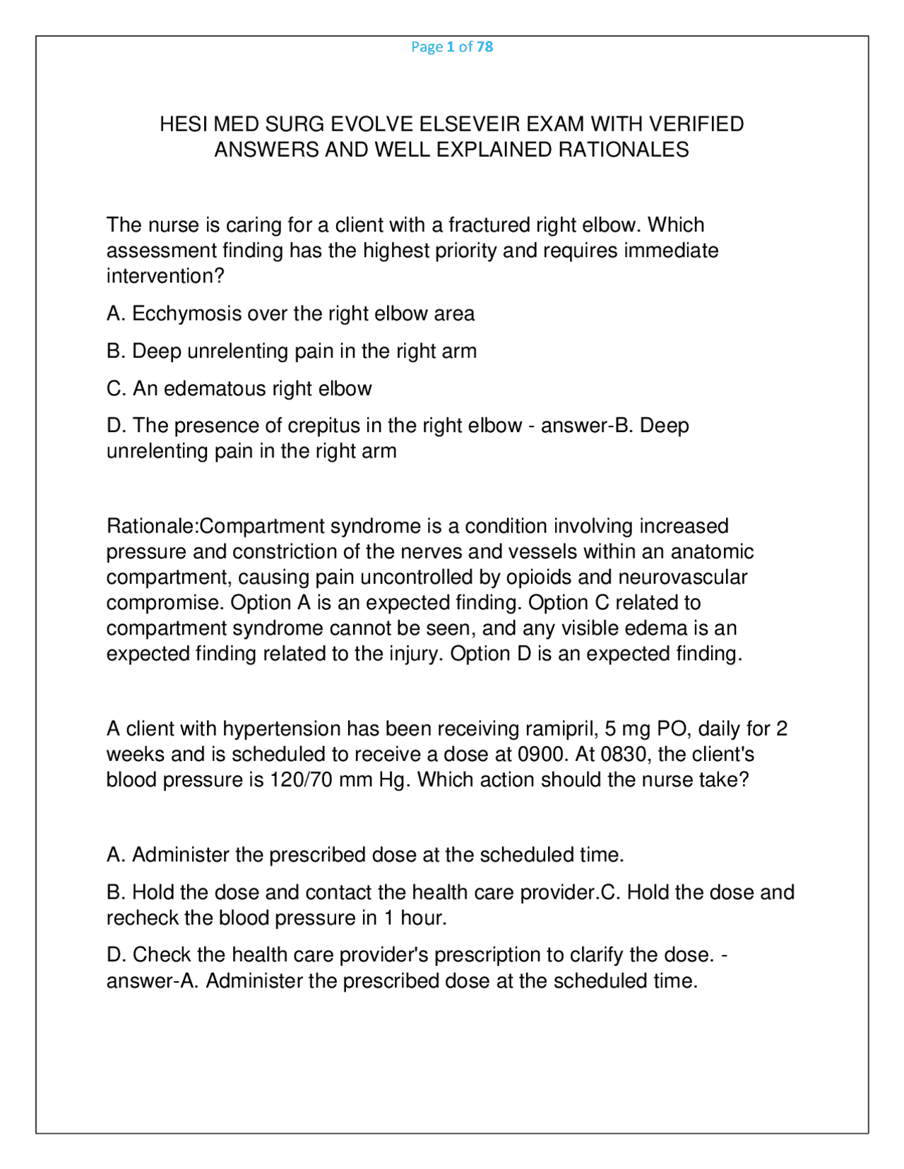 HESI MED SURG EVOLVE ELSEVEIR EXAM WITH VERIFIED ANSWERS AND WELL ...