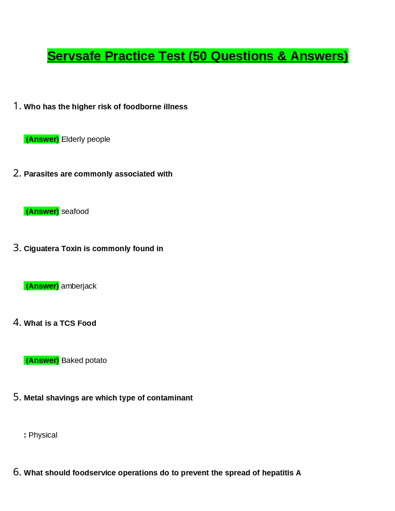 Servsafe Practice Test tested questions with revised correct answers ...