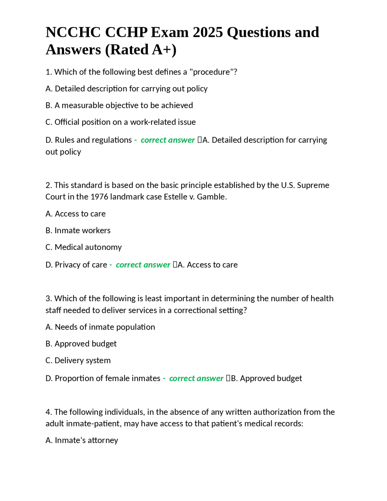 NCCHC CCHP Exam 2025 Questions and Answers (Rated A+) | Exams Nursing ...